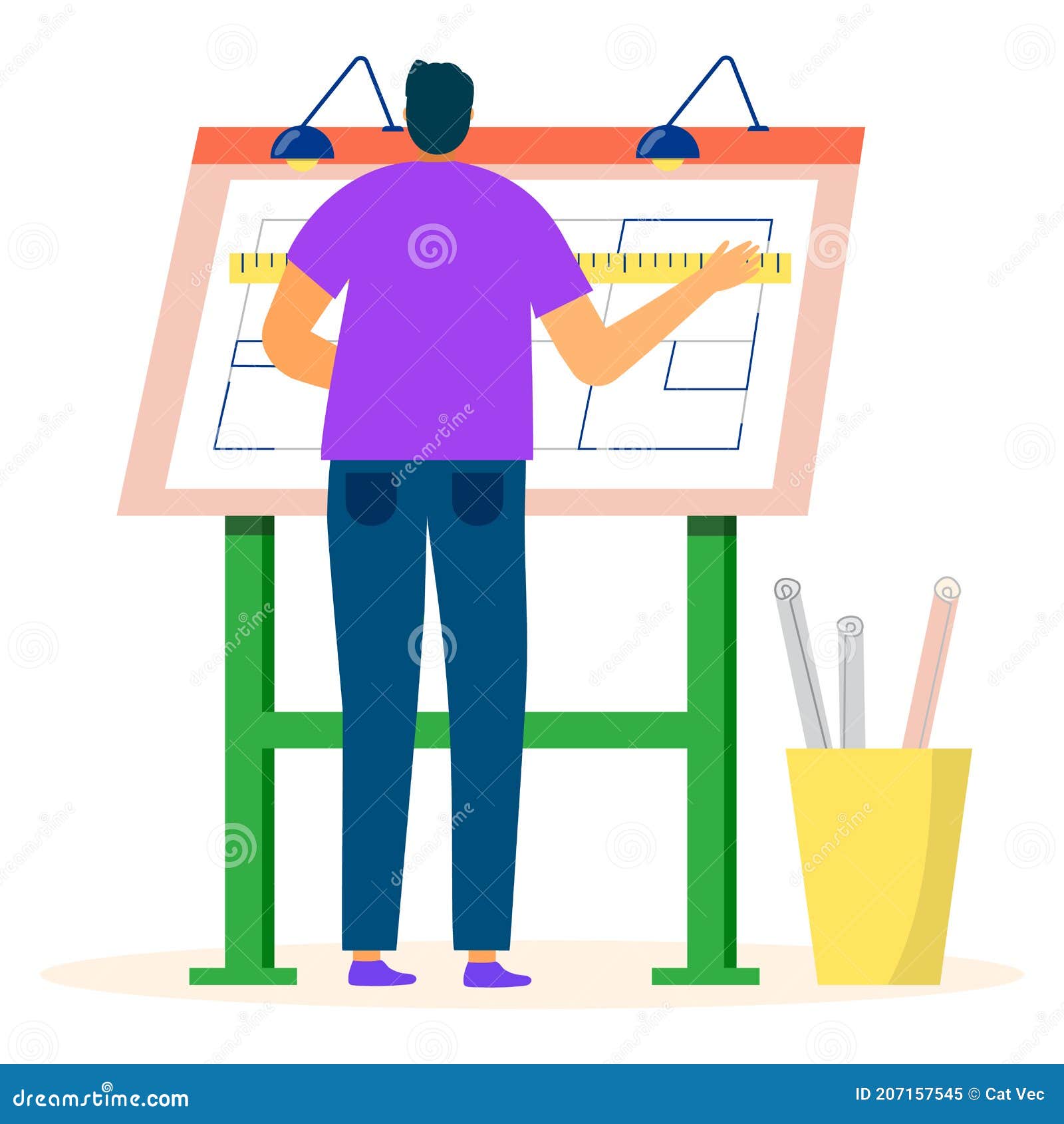 Engineering Desk View From Desk Top Hand Drawing Making Design Draft ...