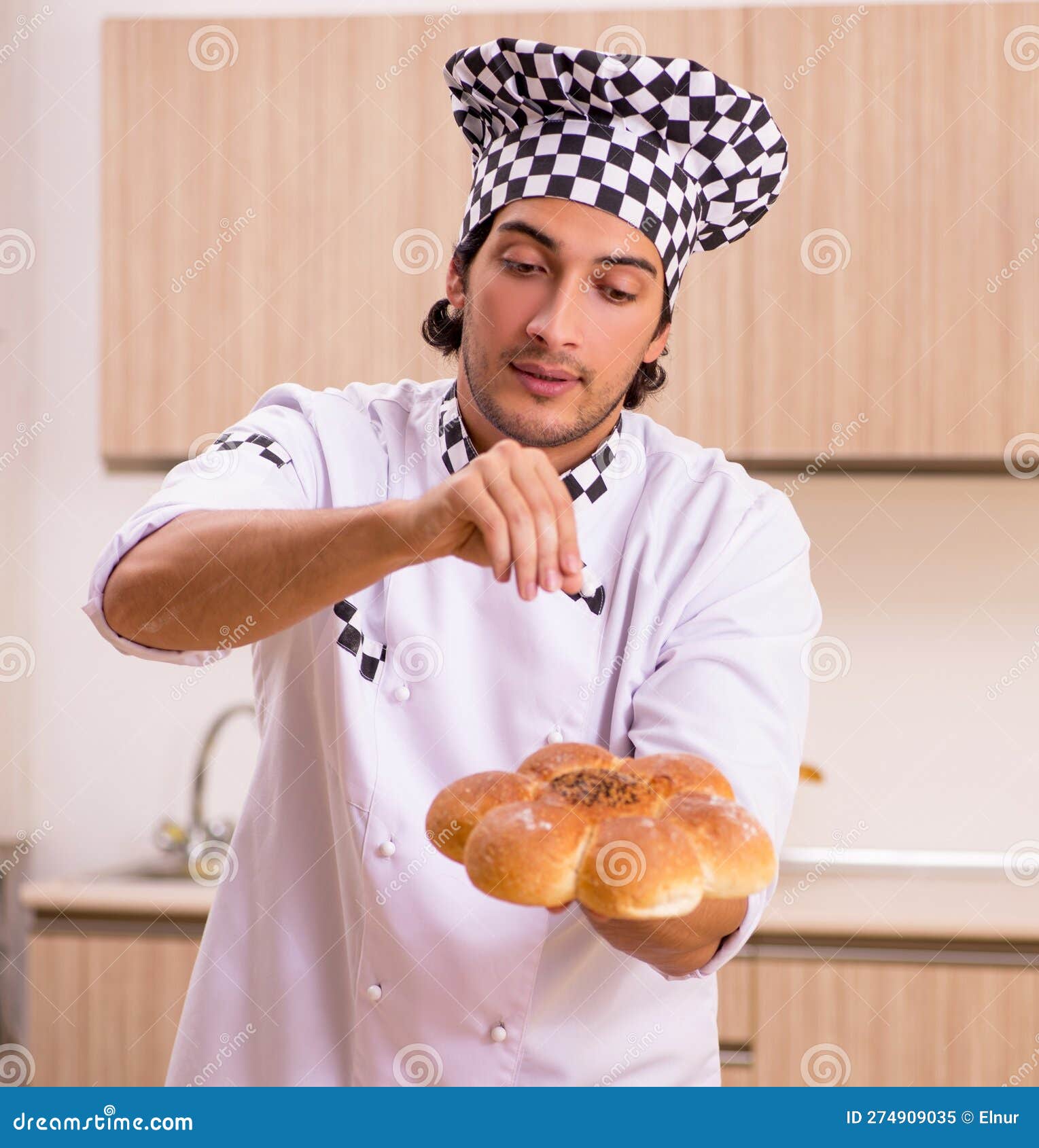 Young Male Baker Working in Kitchen Stock Image - Image of cake, flour ...