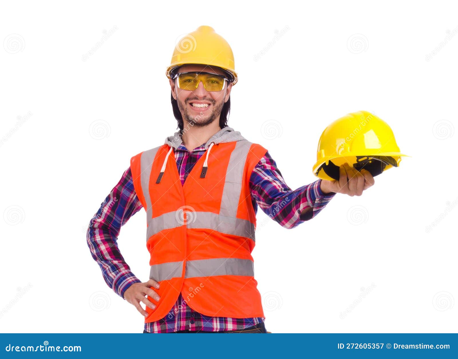 Young Male Builder Contractor Isolated on White Stock Image - Image of ...