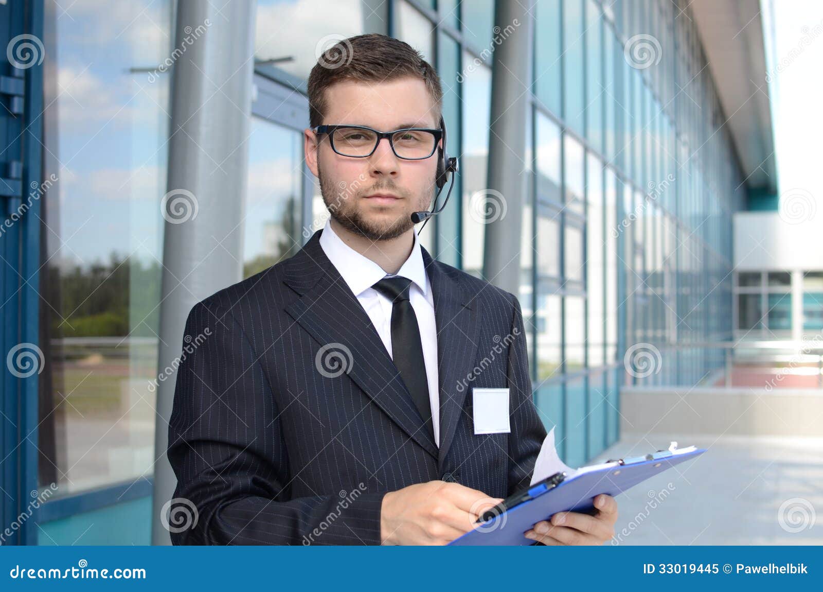 Young Male Call Center Operator in Suit Stock Image - Image of operator ...