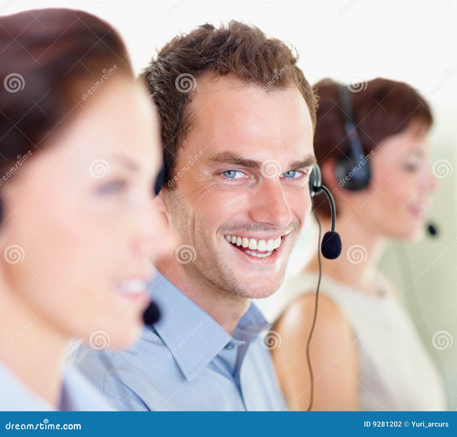 Young Male Call Centre Employee at Work Stock Photo - Image of ...