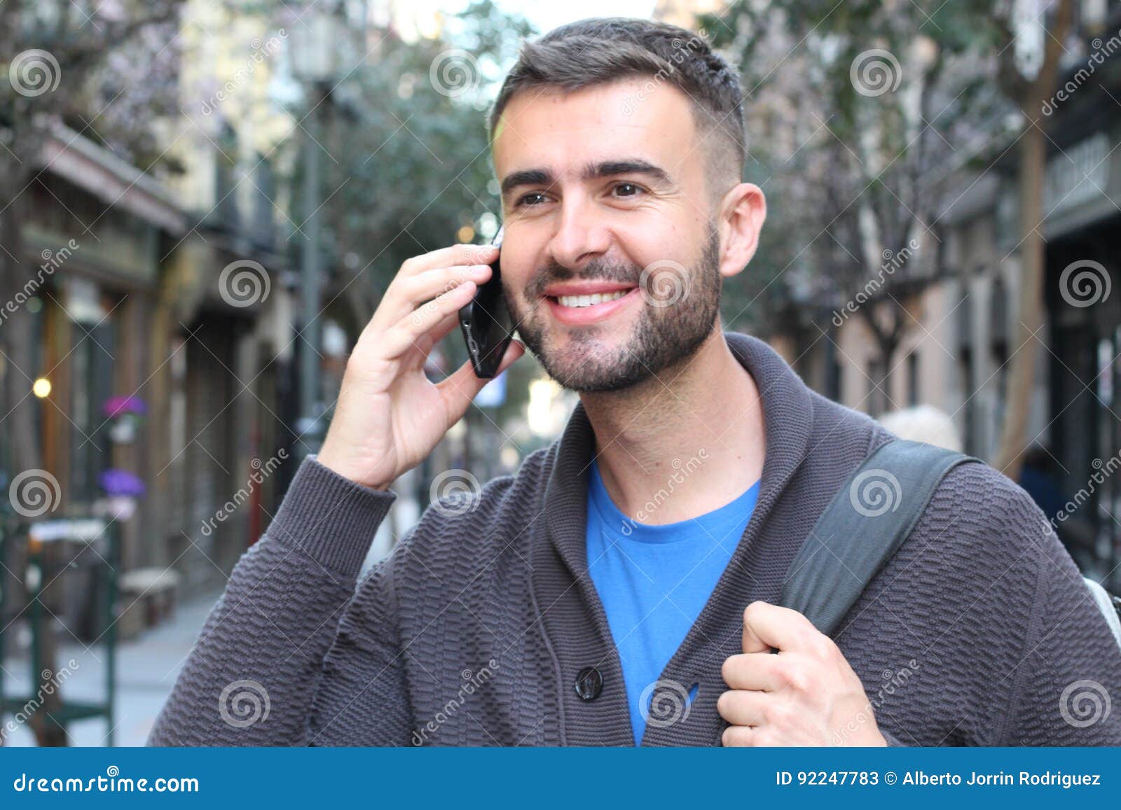 Young Male Calling in the Street with Copy Space Stock Image - Image of ...