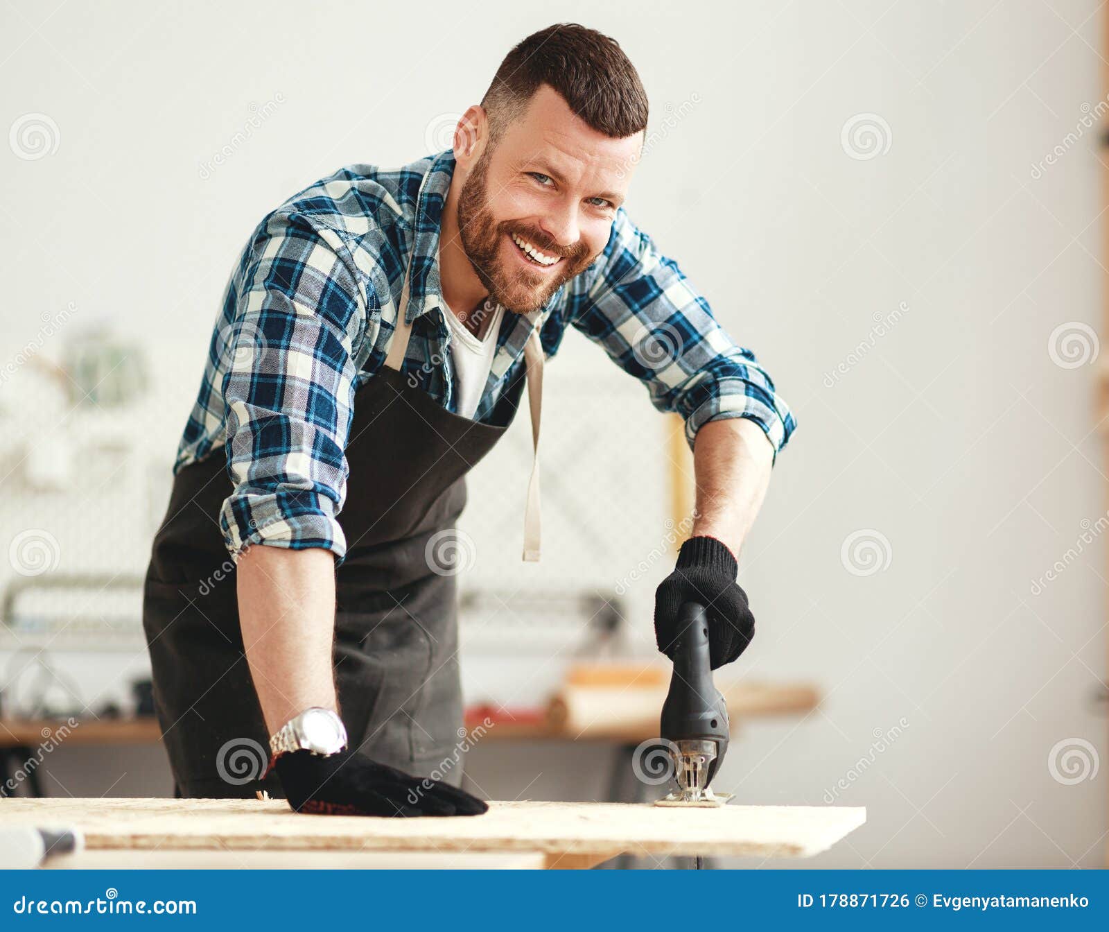 Young Male Carpenter Working in Workshop Stock Photo - Image of ...