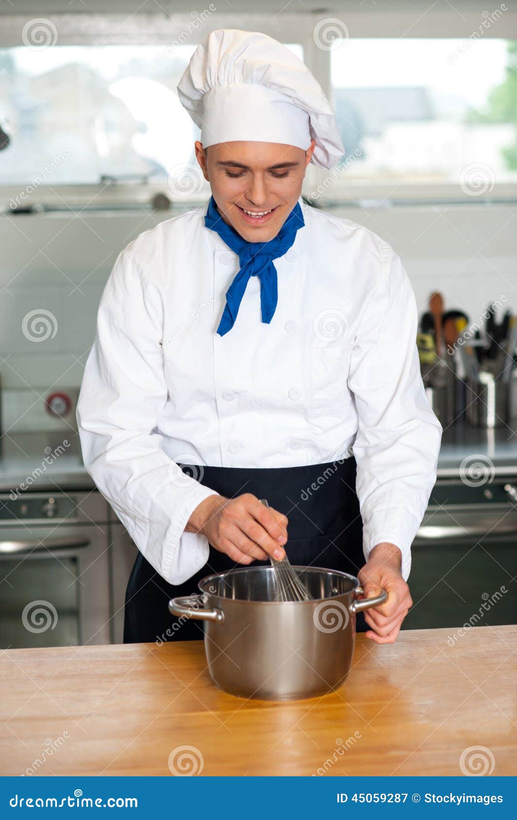 Young Male Chef with Whisk and Mixing Bowl Stock Image - Image of ...