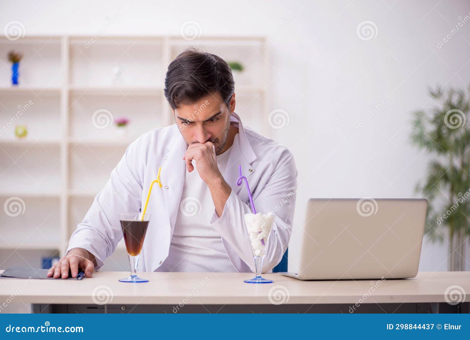 Young Male Chemist Examining Soft Drink at the Lab Stock Image - Image ...
