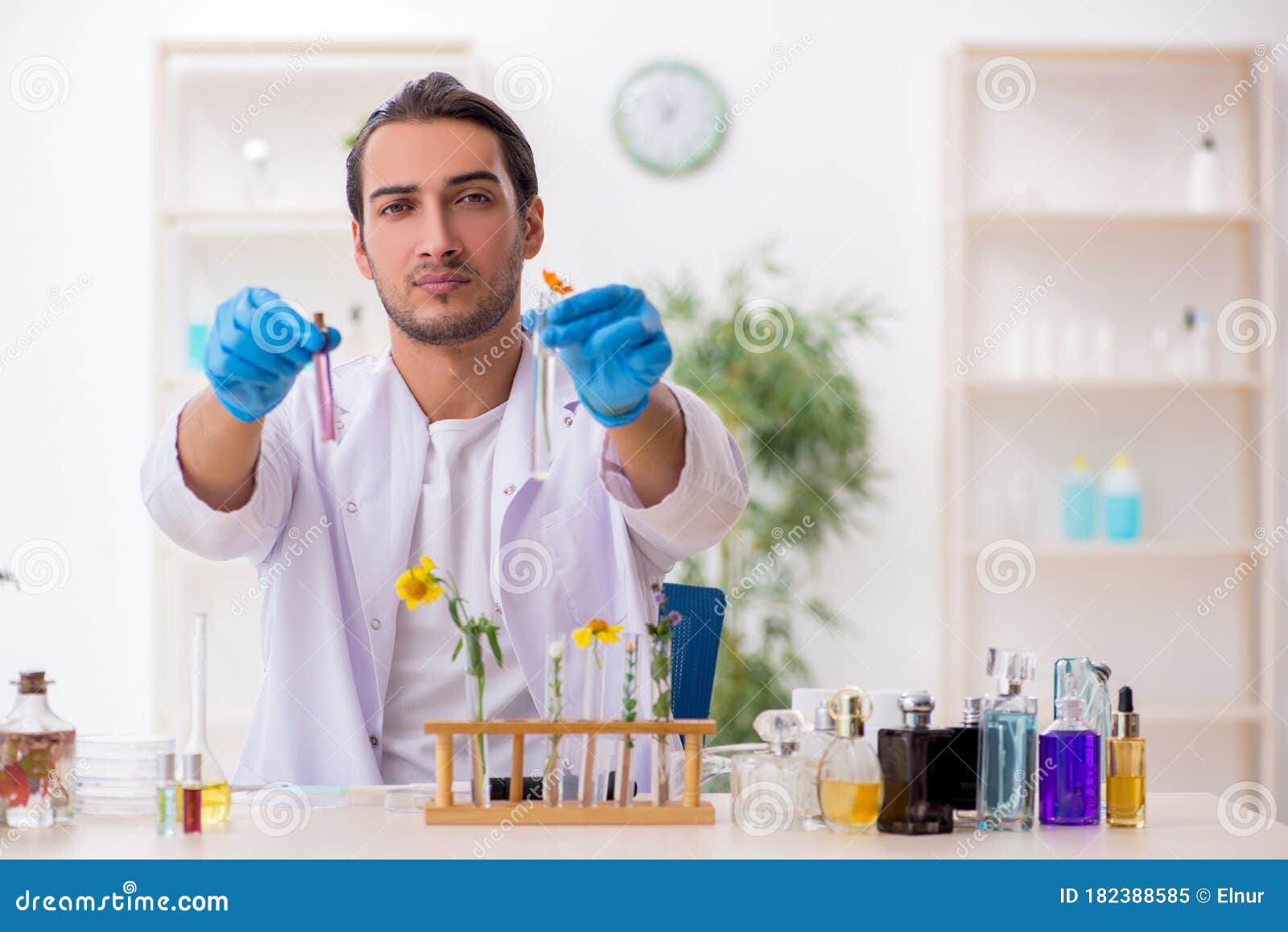 Young Male Chemist in Perfume Synthesis Concept Stock Image - Image of ...