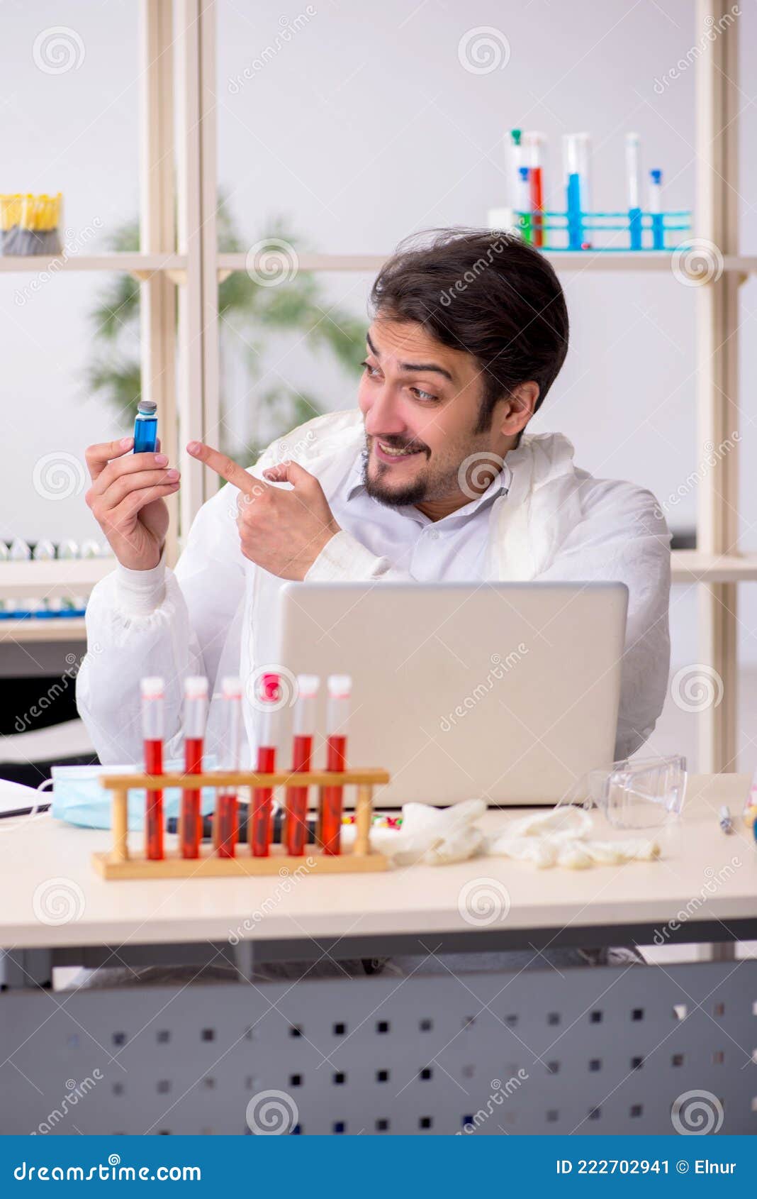 Young Male Chemist Sitting at Computer at the Lab Stock Image - Image ...