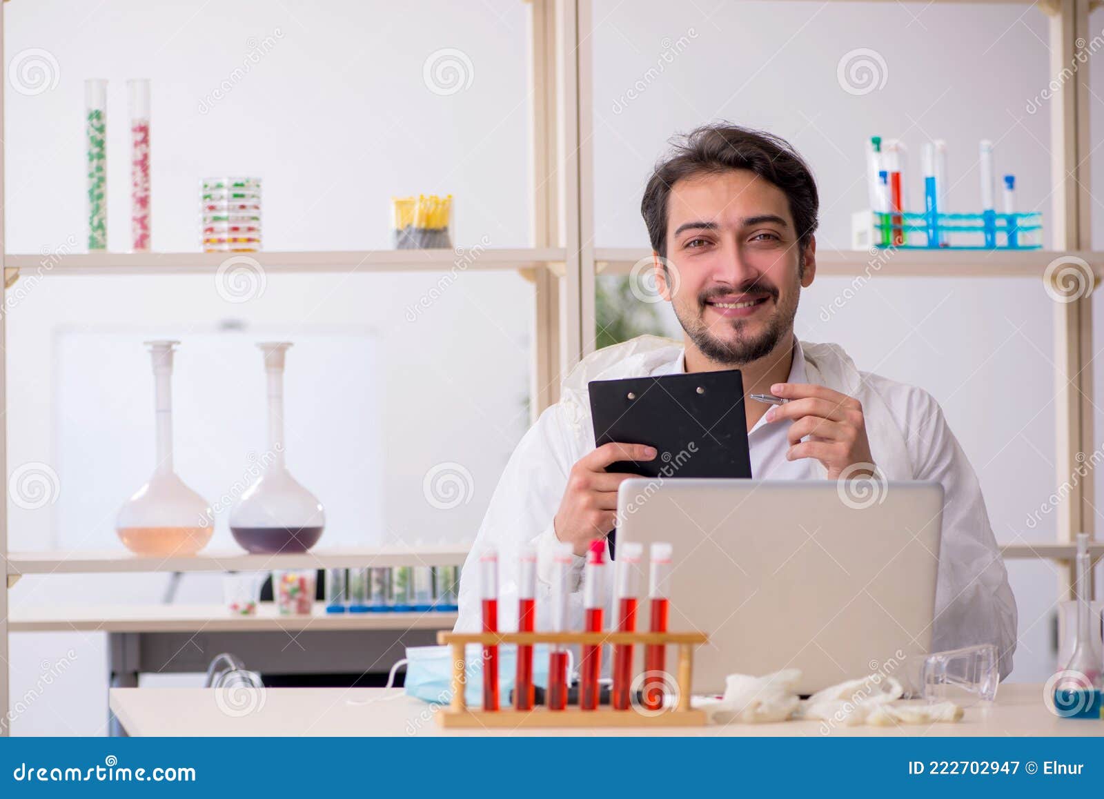 Young Male Chemist Sitting at Computer at the Lab Stock Image - Image ...