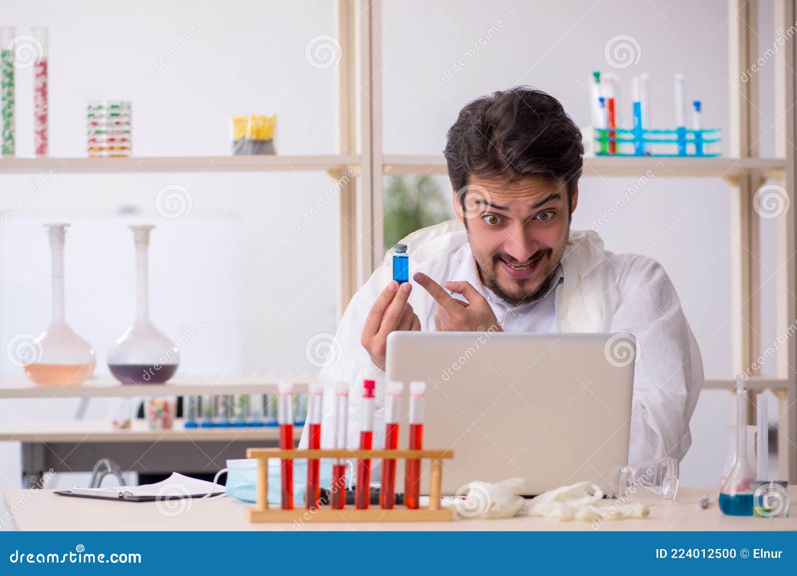Young Male Chemist Sitting at Computer at the Lab Stock Photo - Image ...