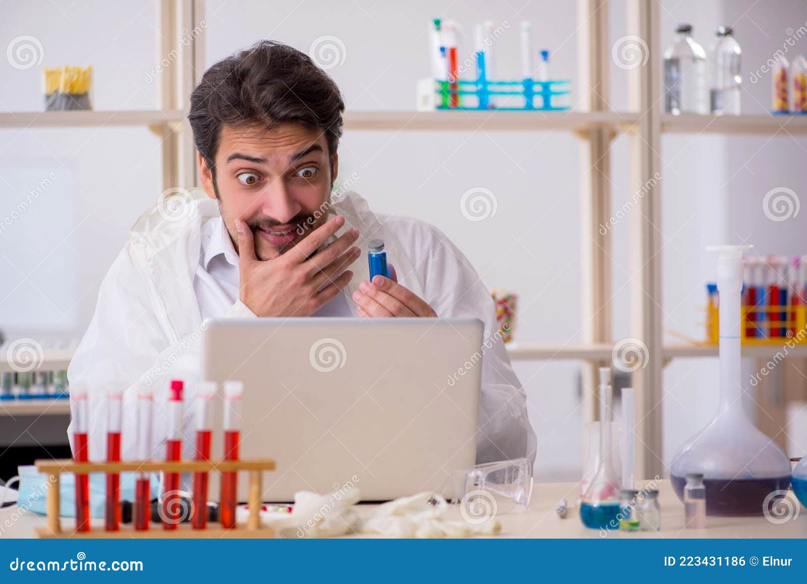 Young Male Chemist Sitting at Computer at the Lab Stock Photo - Image ...