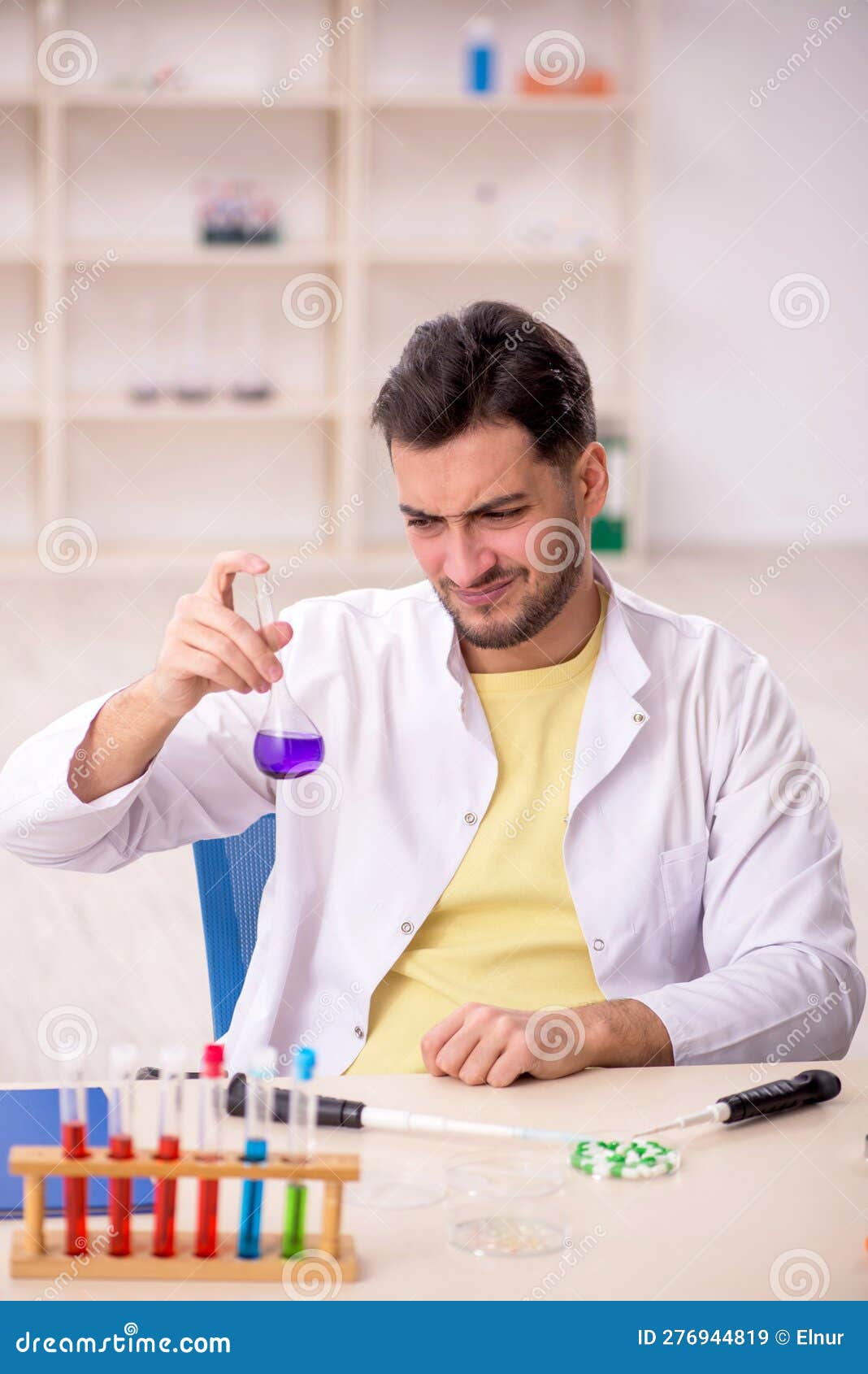 Young Male Chemist Sitting at the Lab Stock Image - Image of analysis ...