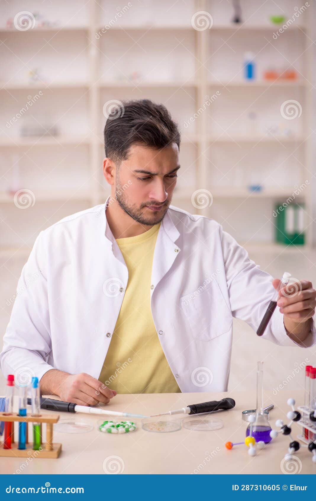 Young Male Chemist Sitting at the Lab Stock Image - Image of science ...