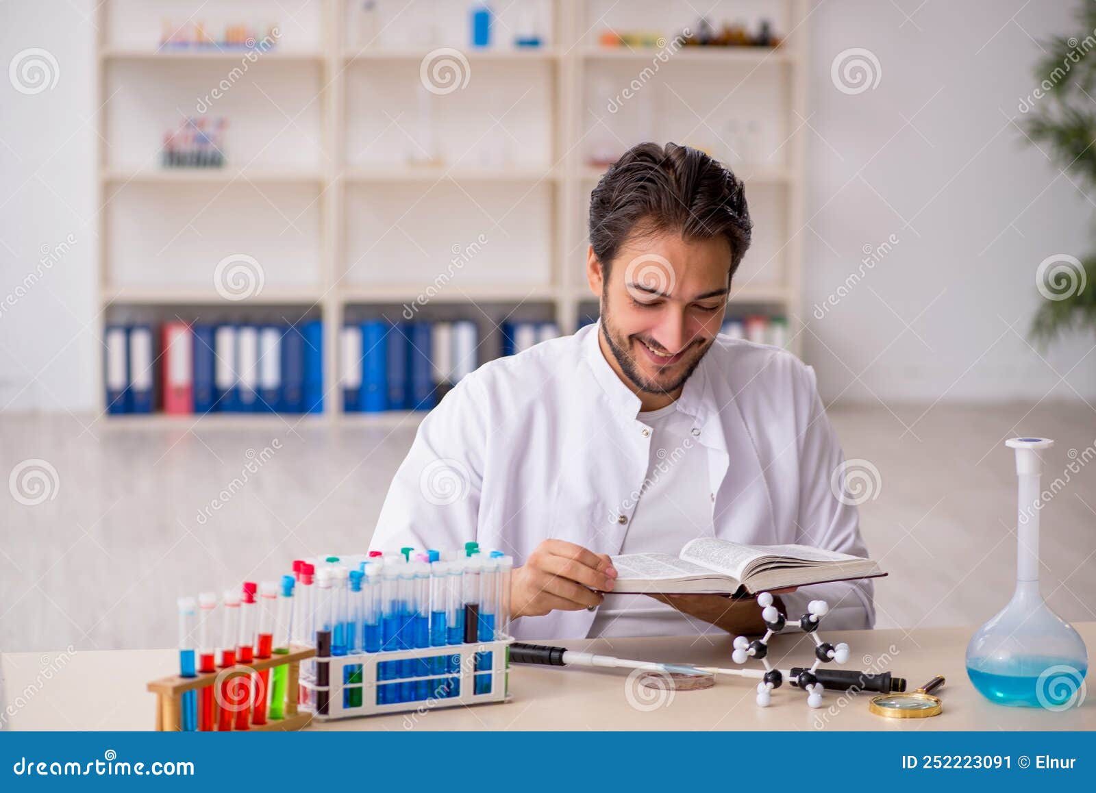 Young Male Chemist Working at the Lab Stock Image - Image of textbook ...
