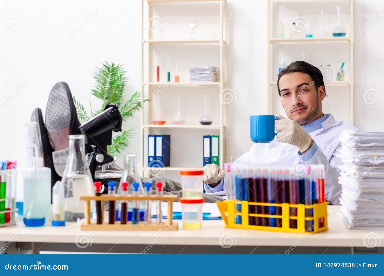 The Young Male Chemist Working in the Lab Stock Photo - Image of ...