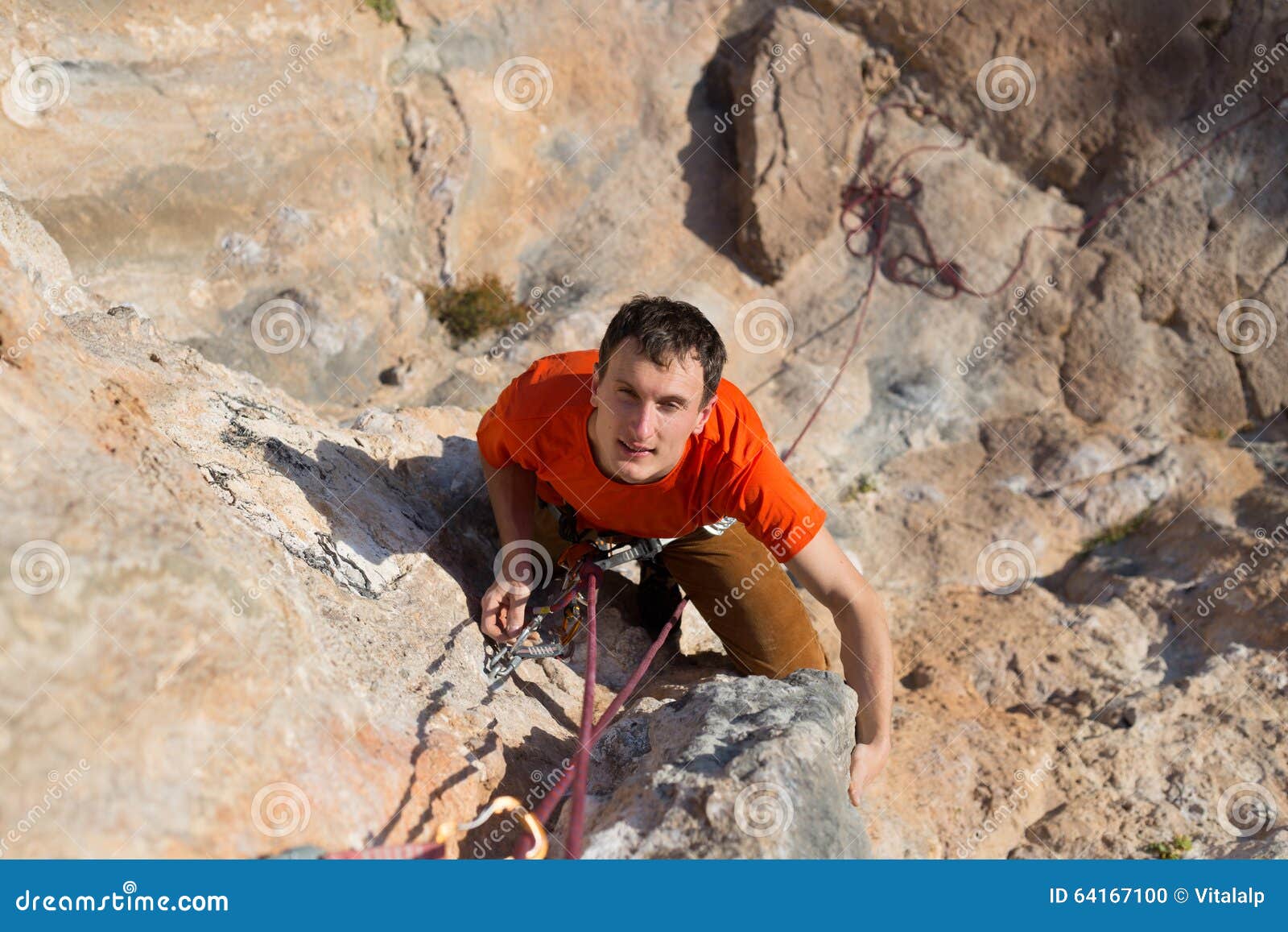 Young Male Climber Hanging by a Cliff. Stock Photo - Image of hiking ...