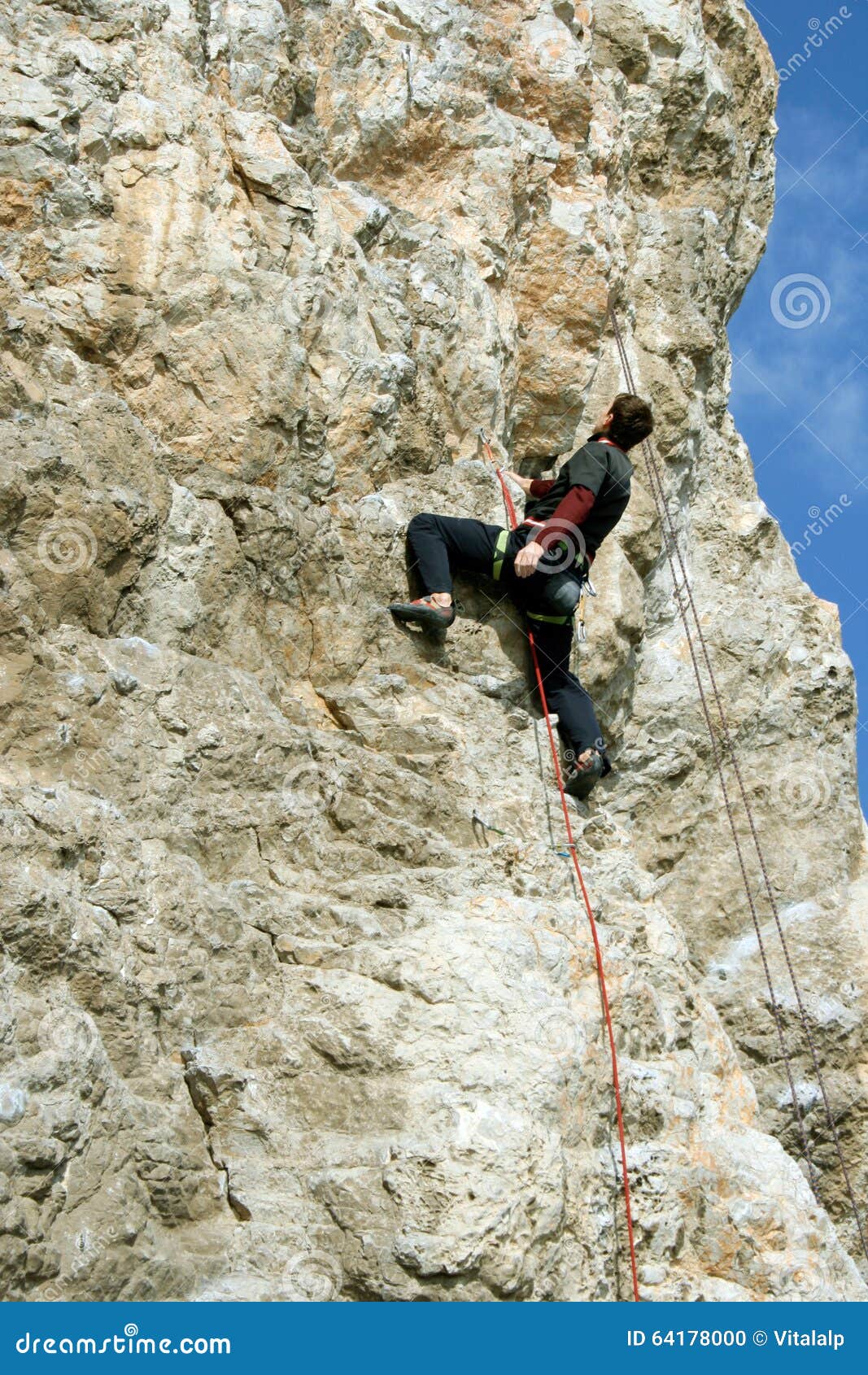 Young Male Climber Hanging by a Cliff. Stock Photo - Image of extreme ...