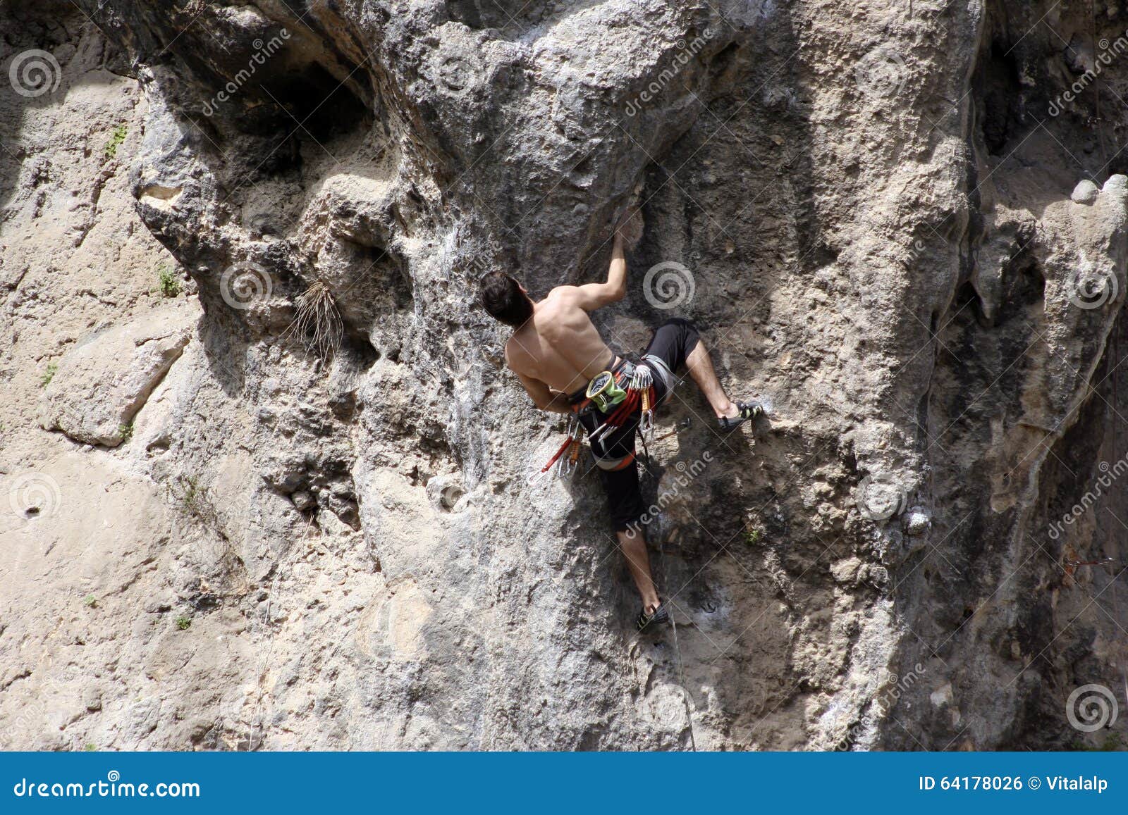 Young Male Climber Hanging by a Cliff. Stock Photo - Image of explore ...