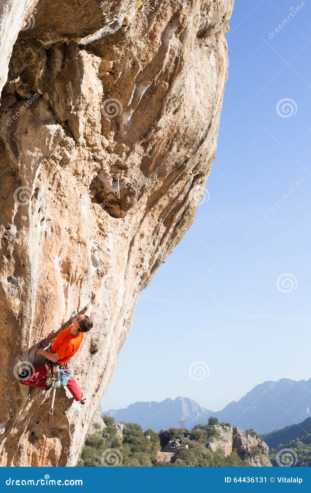 Young Male Climber Hanging by a Cliff. Stock Image - Image of climb ...
