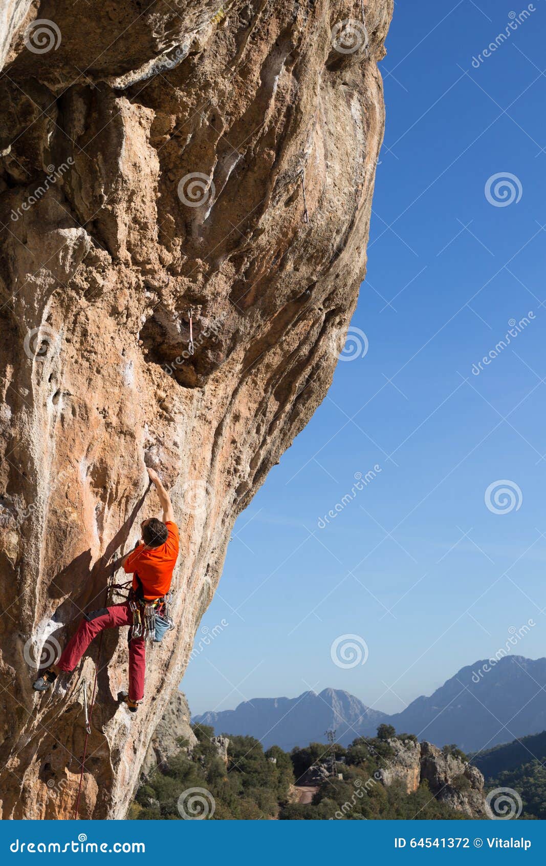 Young Male Climber Hanging by a Cliff Stock Photo - Image of explore ...