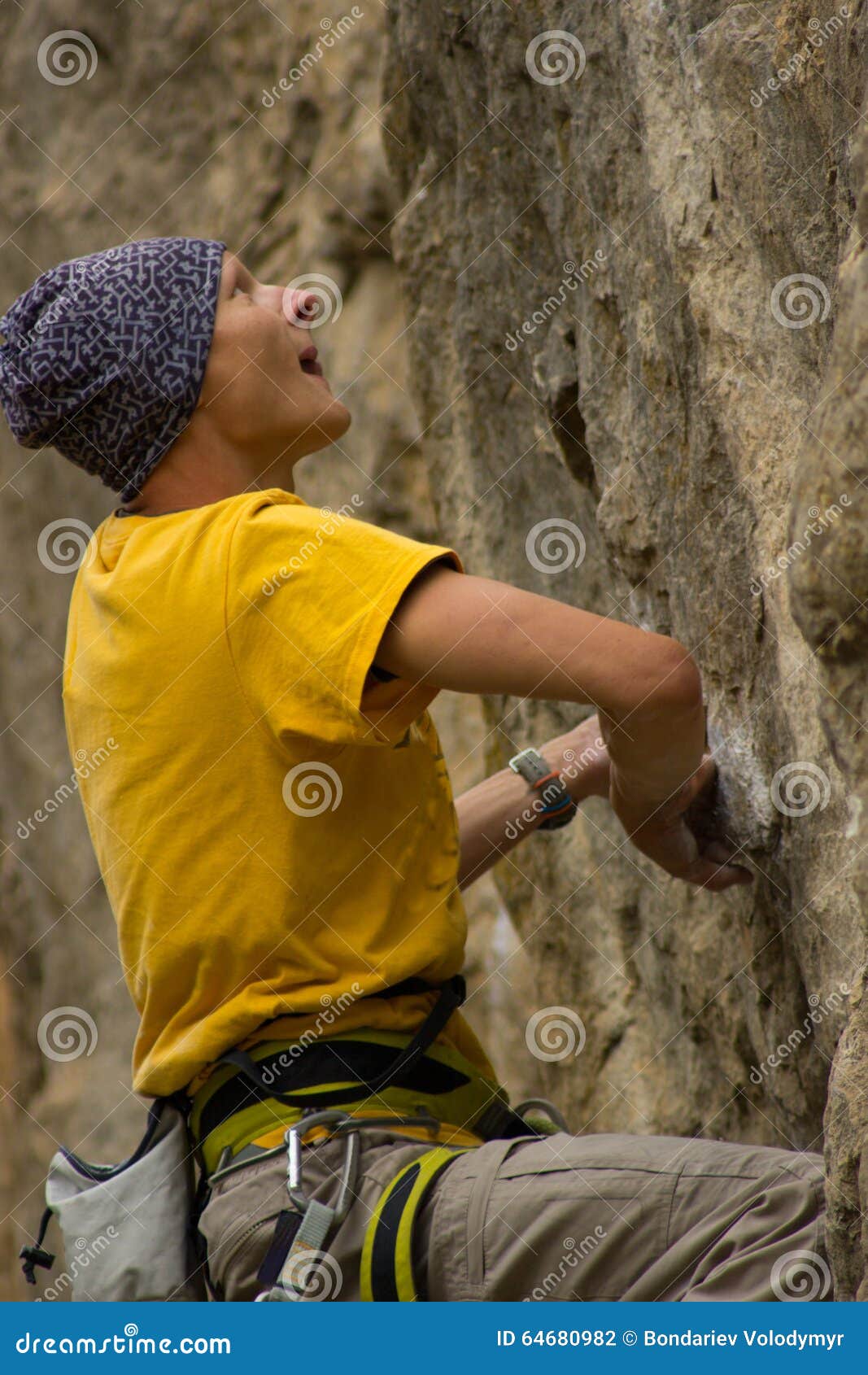 Young Male Climber Hanging by a Cliff. Stock Photo - Image of extreme ...