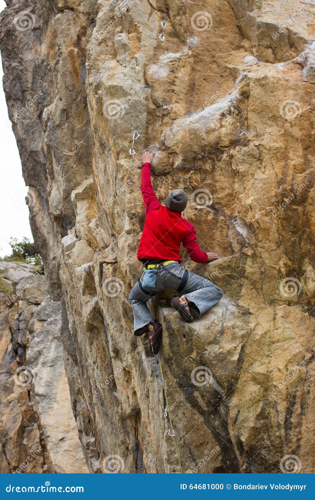 Young Male Climber Hanging by a Cliff. Stock Photo - Image of alone ...