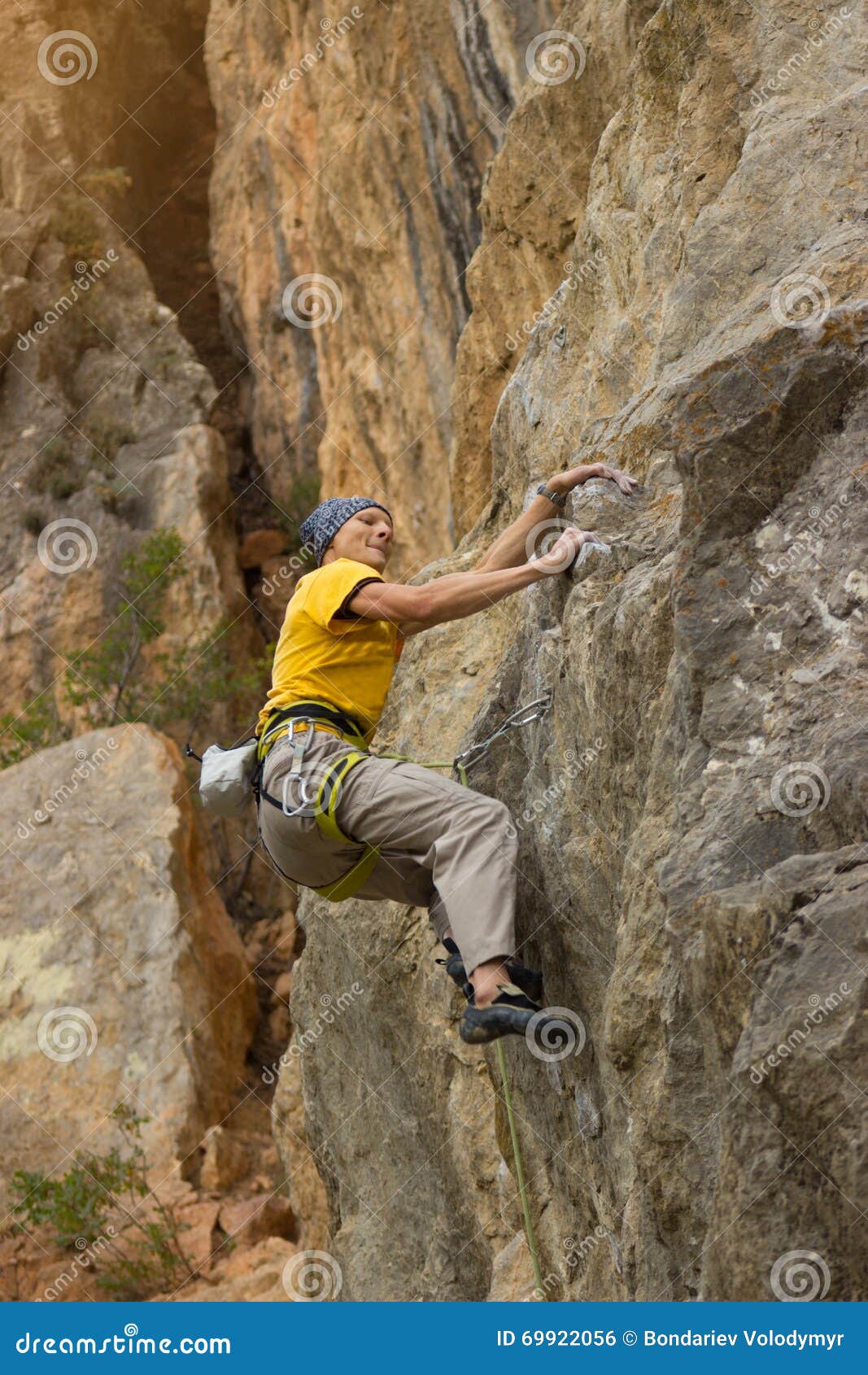 Young Male Climber Hanging on a Cliff. Stock Photo - Image of difficult ...