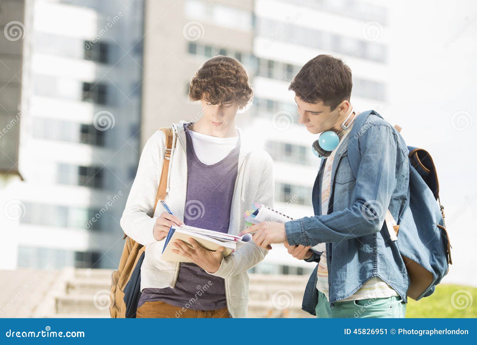Young Male College Students Studying at Campus Stock Image - Image of ...