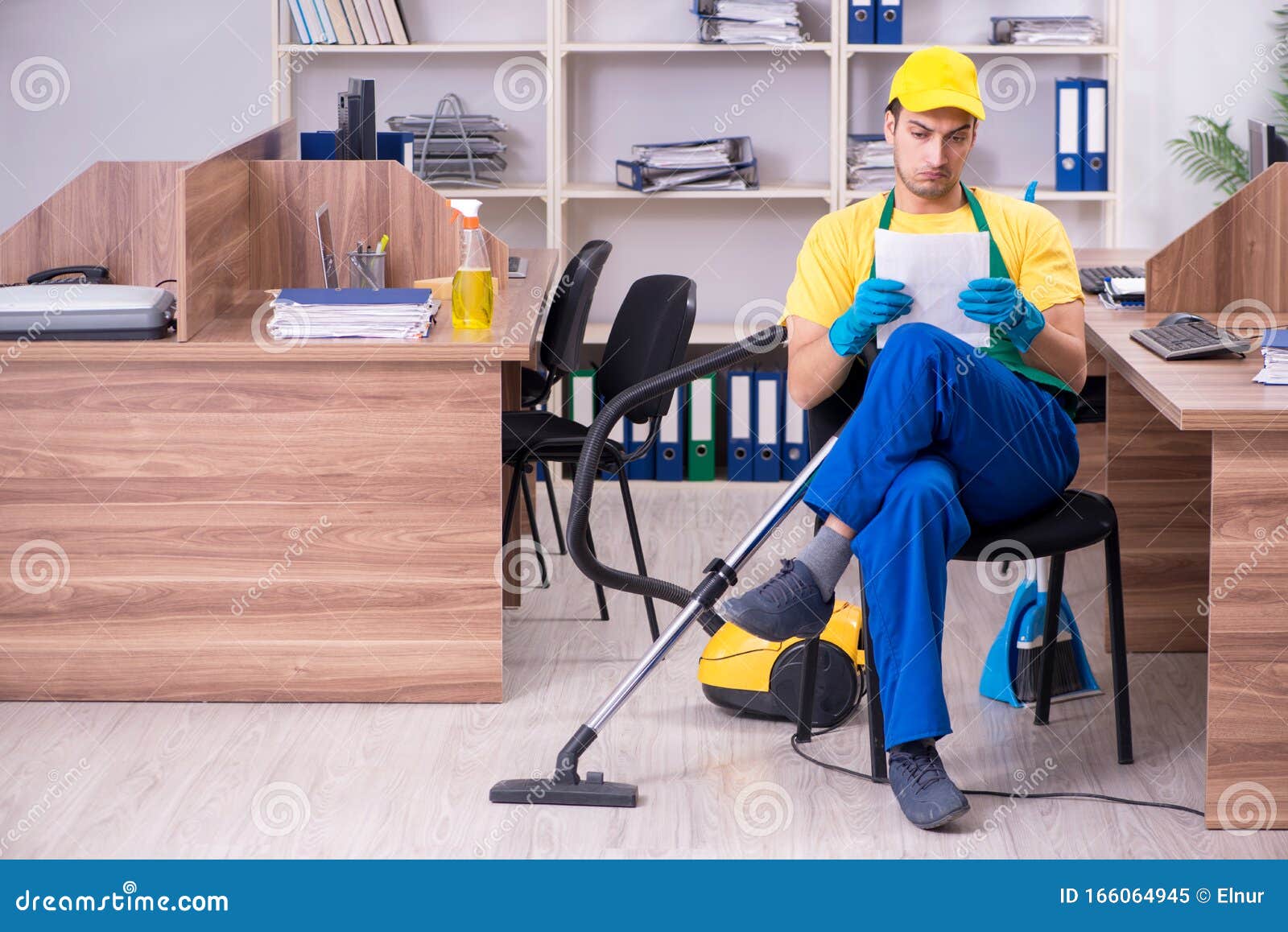 Young Male Contractor Cleaning the Office Stock Image - Image of ...