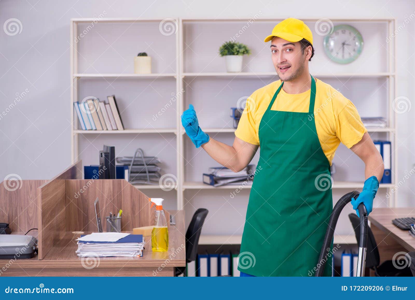 Young Male Contractor Cleaning the Office Stock Photo - Image of ...