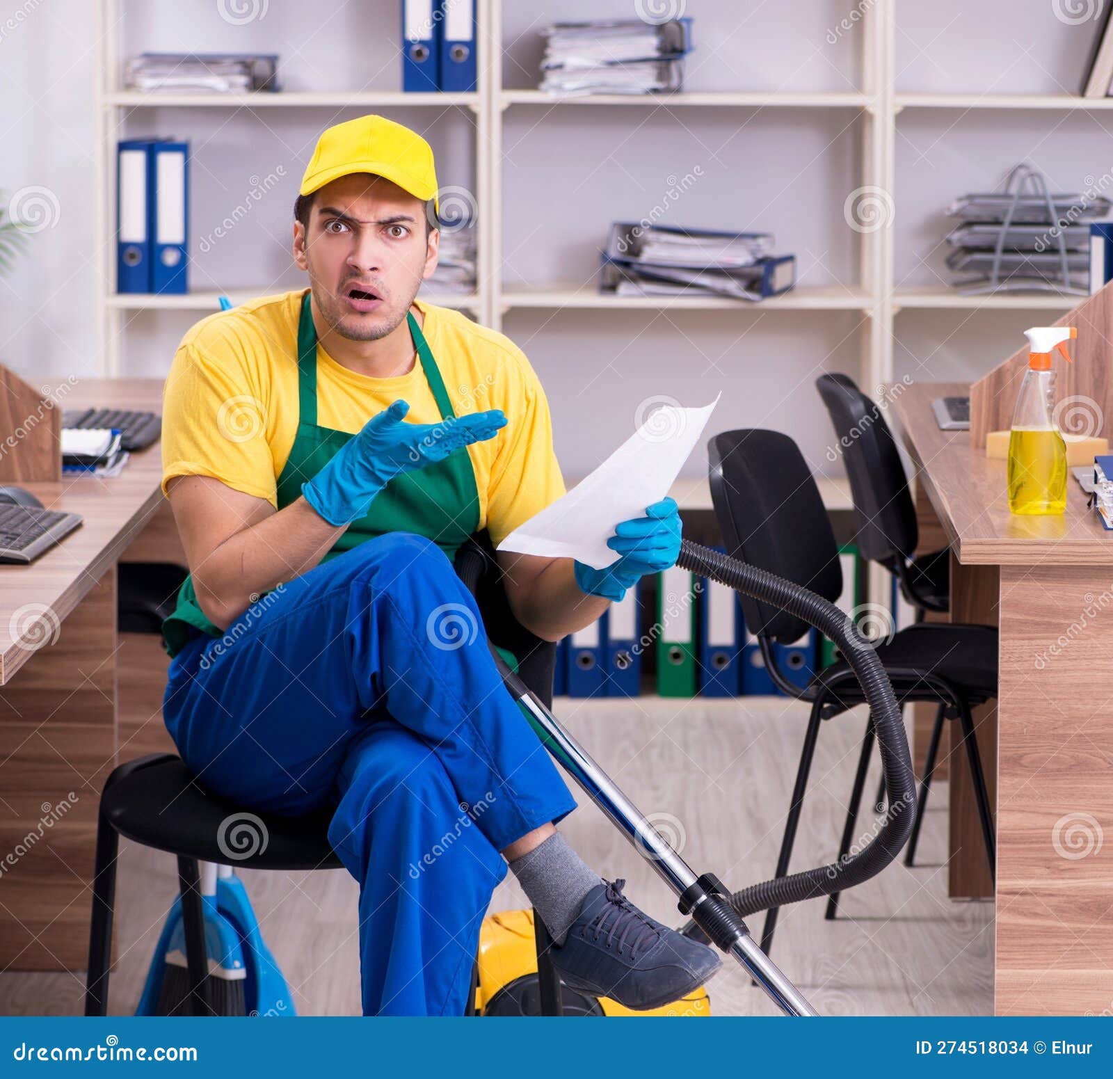 Young Male Contractor Cleaning the Office Stock Photo - Image of ...
