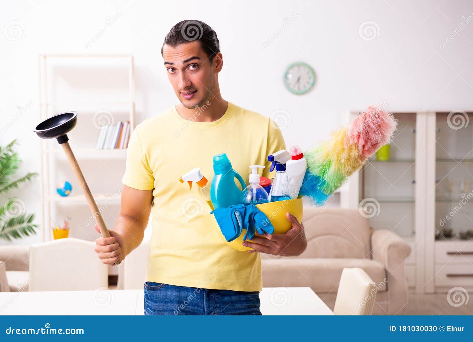 Young Male Contractor Doing Housework at Home Stock Photo - Image of ...