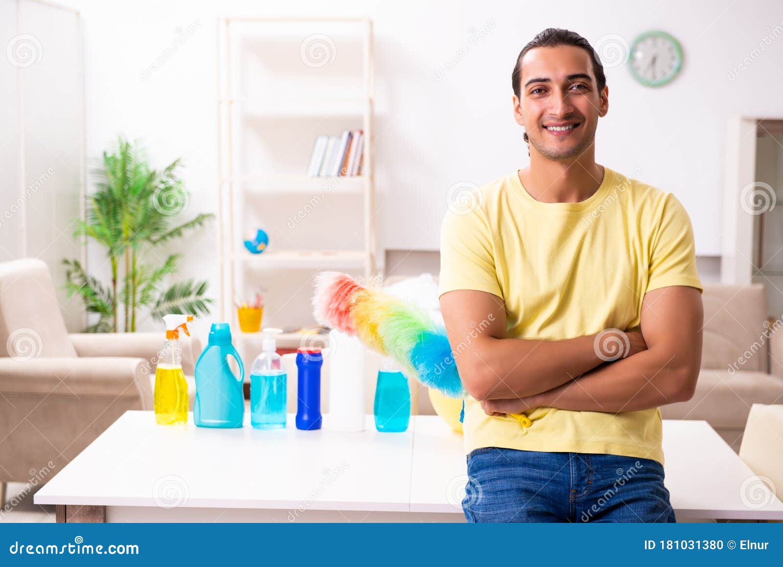 Young Male Contractor Doing Housework at Home Stock Photo - Image of ...