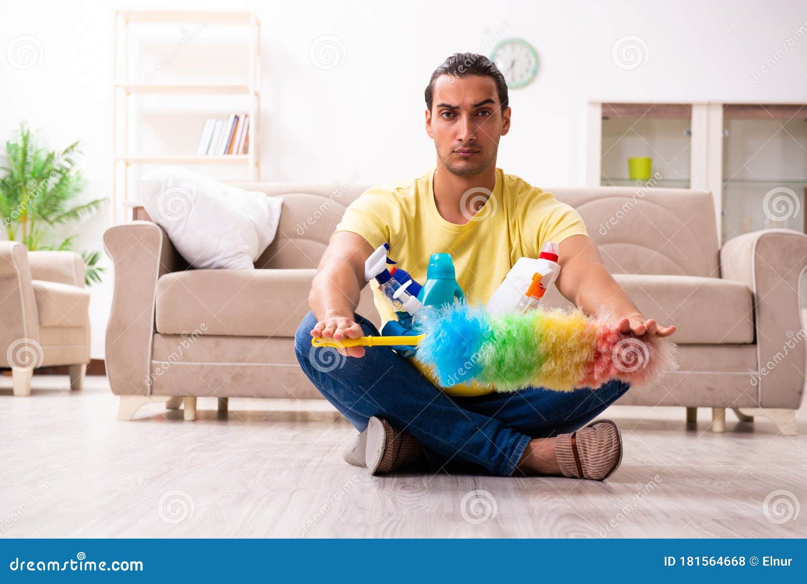 Young Male Contractor Doing Housework at Home Stock Photo - Image of ...