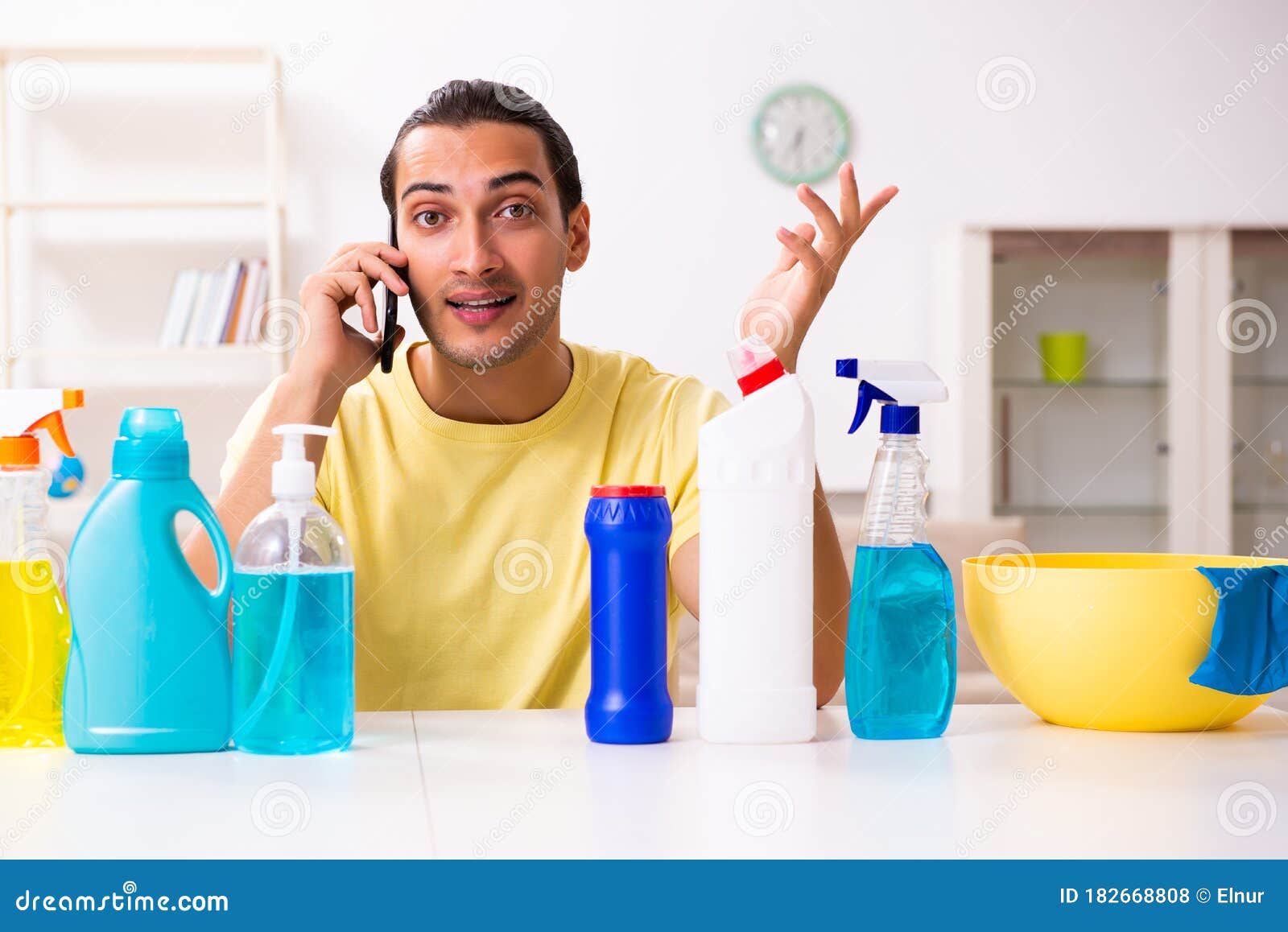 Young Male Contractor Doing Housework at Home Stock Photo - Image of ...