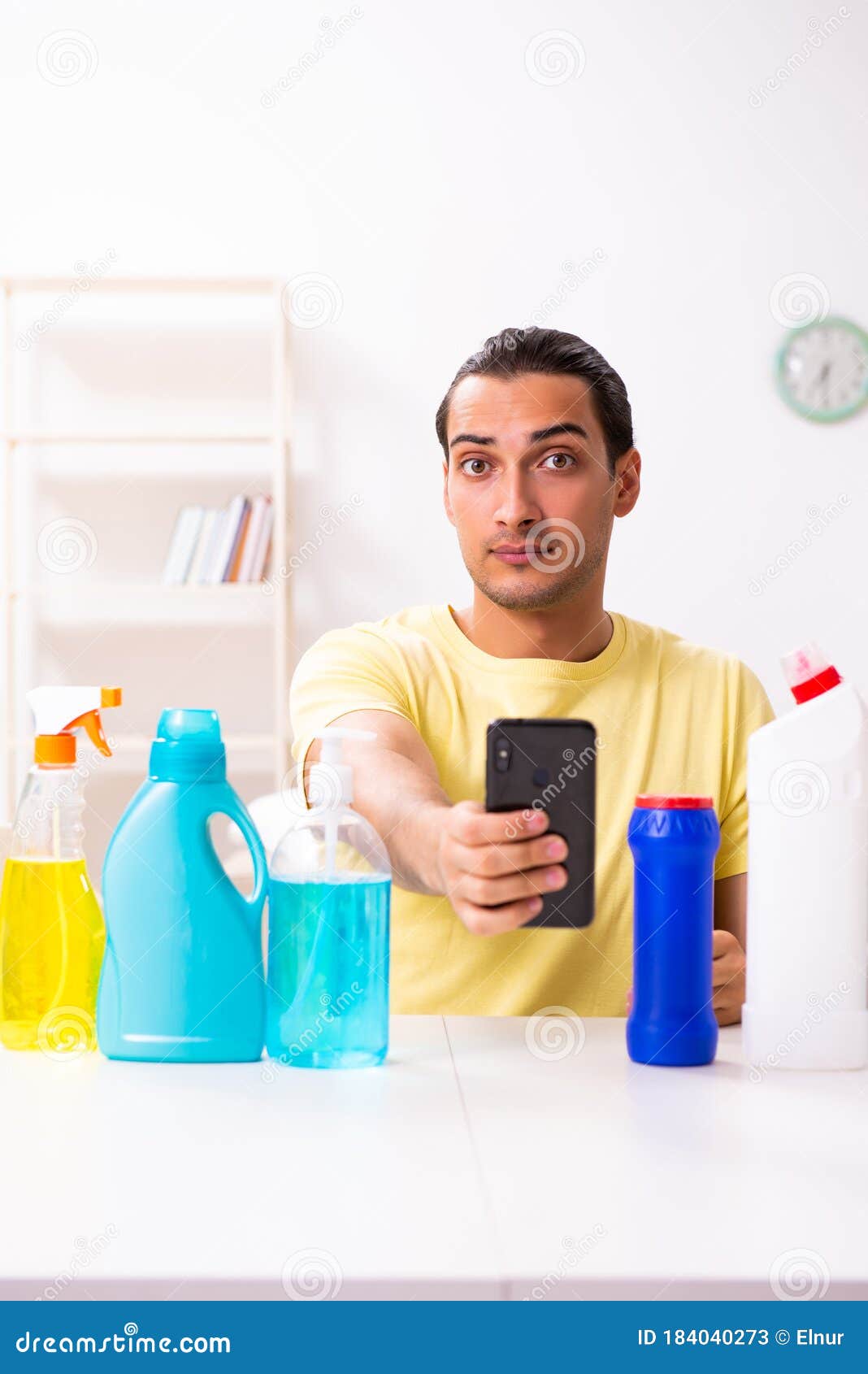 Young Male Contractor Doing Housework at Home Stock Image - Image of ...