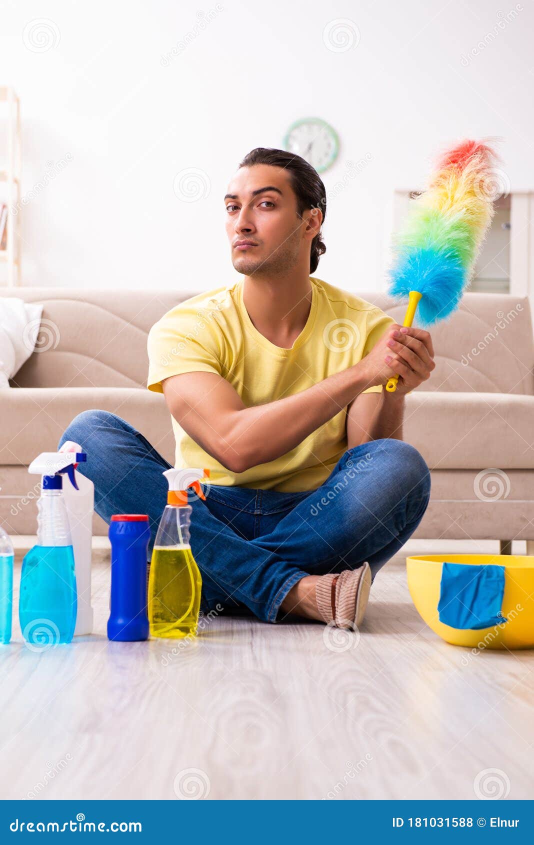 Young Male Contractor Doing Housework at Home Stock Photo - Image of ...