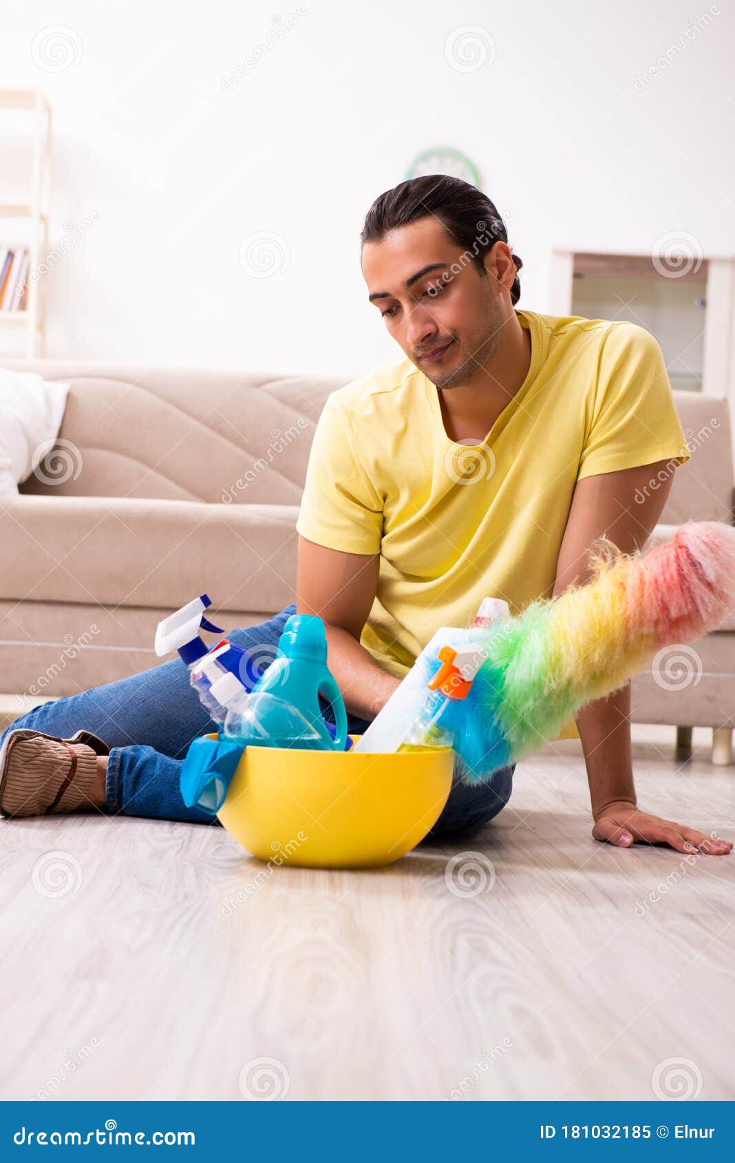 Young Male Contractor Doing Housework at Home Stock Image - Image of ...