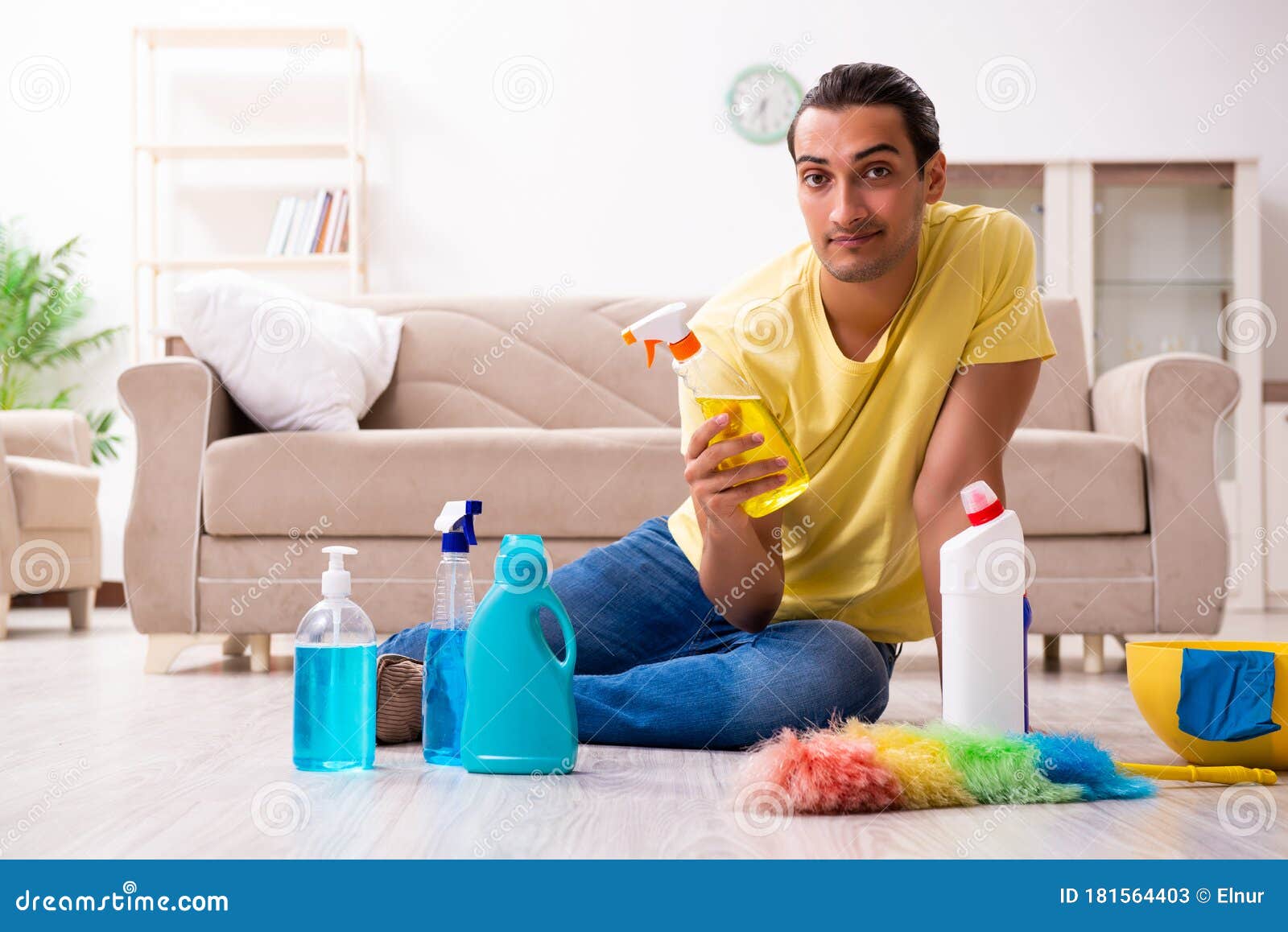 Young Male Contractor Doing Housework at Home Stock Image - Image of ...
