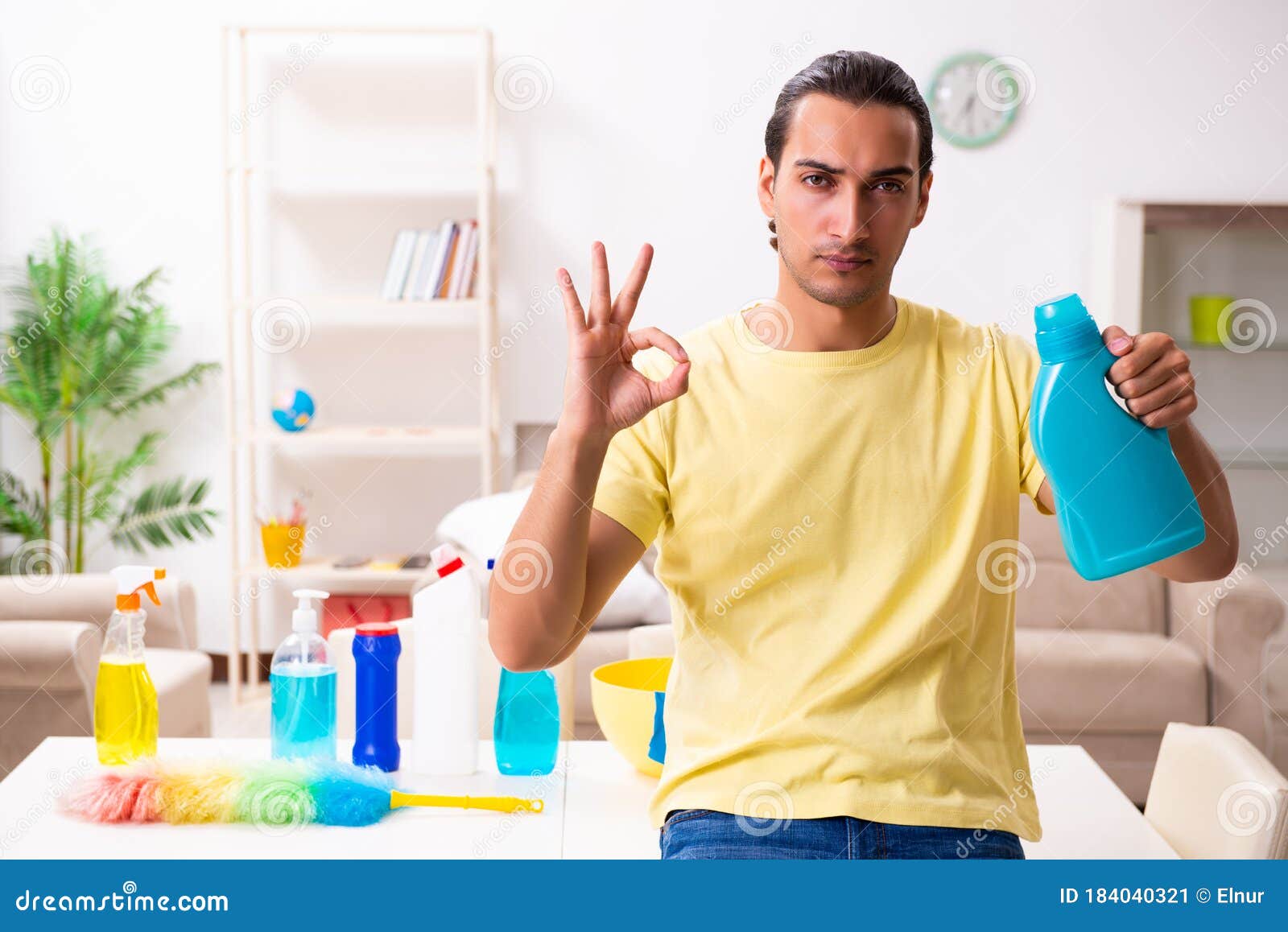 Young Male Contractor Doing Housework at Home Stock Image - Image of ...