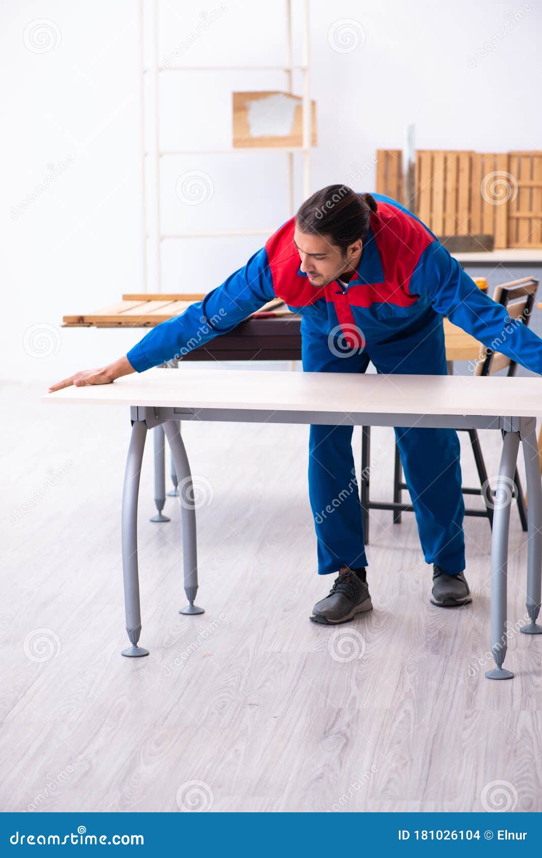 Young Male Contractor Working in Workshop Stock Photo - Image of ...