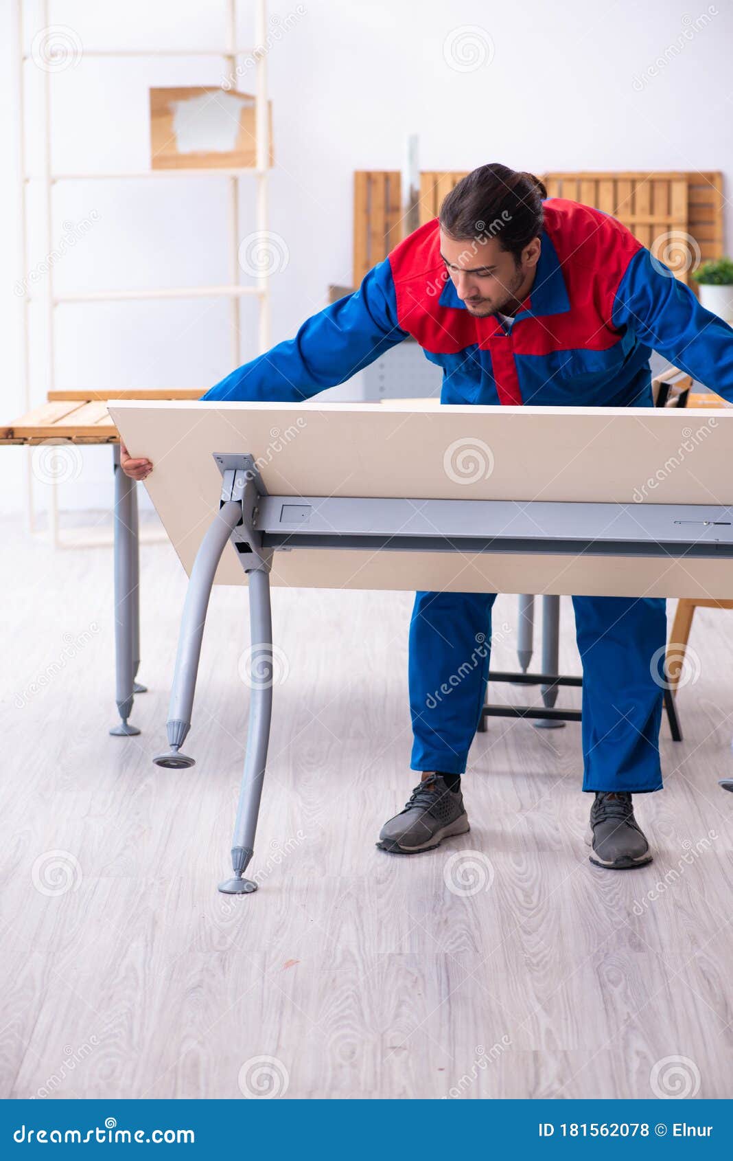 Young Male Contractor Working in Workshop Stock Photo - Image of ...