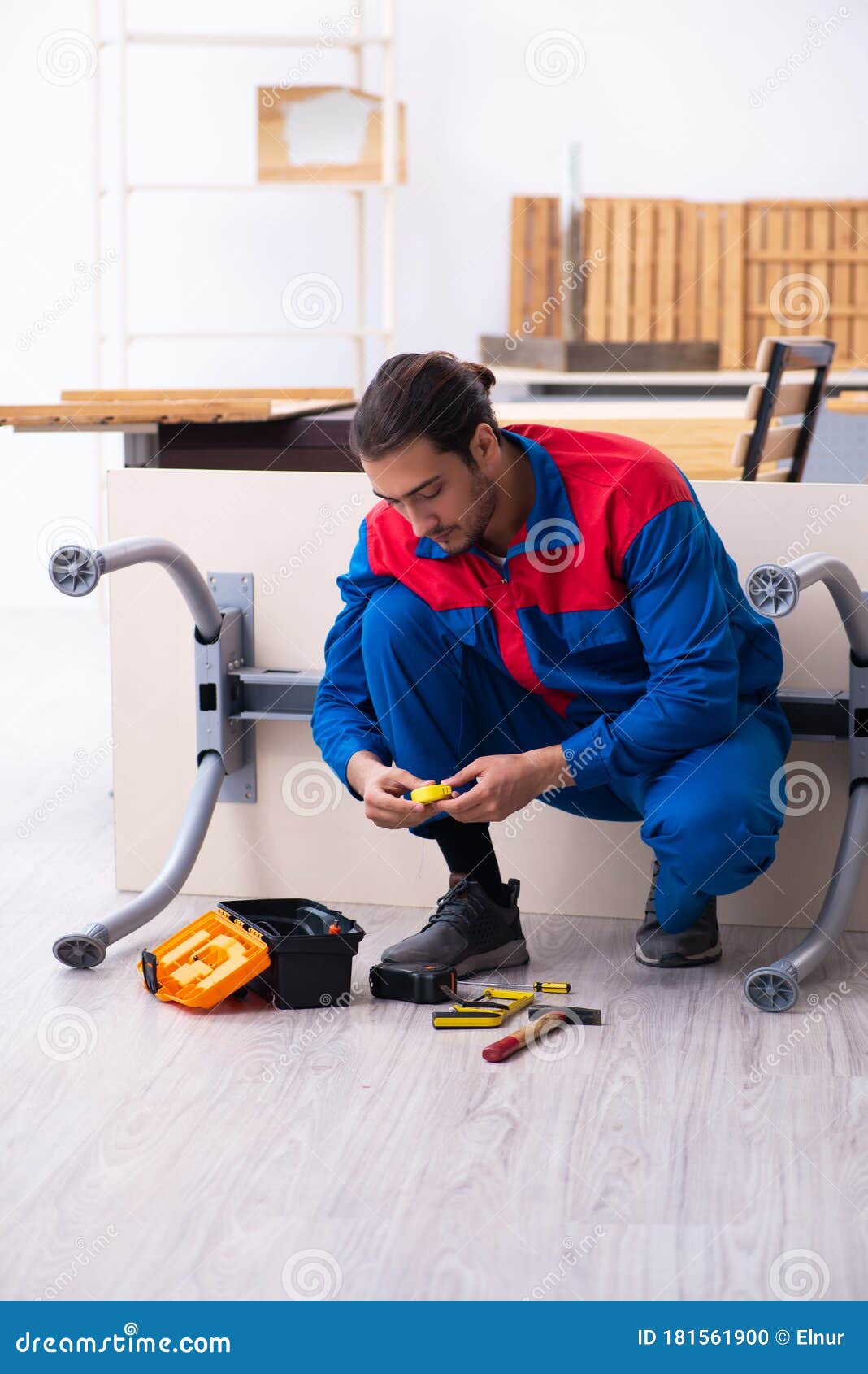 Young Male Contractor Working in Workshop Stock Photo - Image of ...