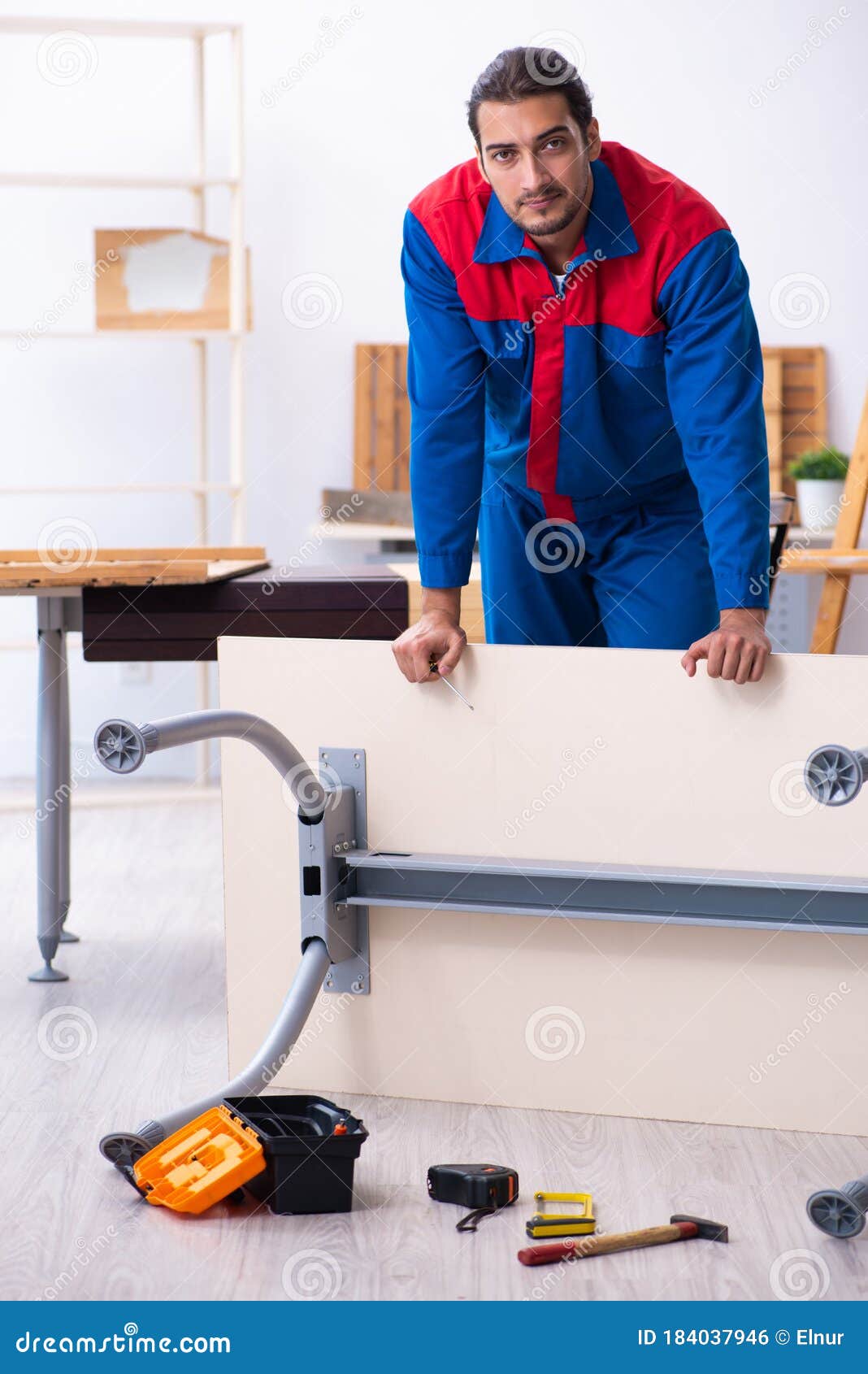 Young Male Contractor Working in Workshop Stock Photo - Image of home ...
