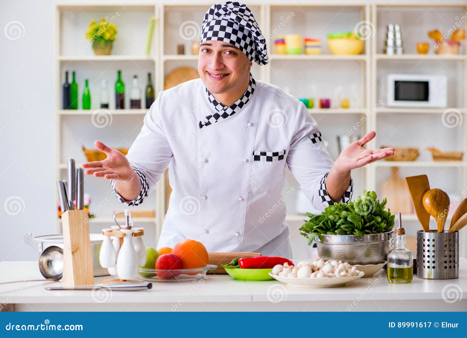 The Young Male Cook Working in the Kitchen Stock Image - Image of knife ...