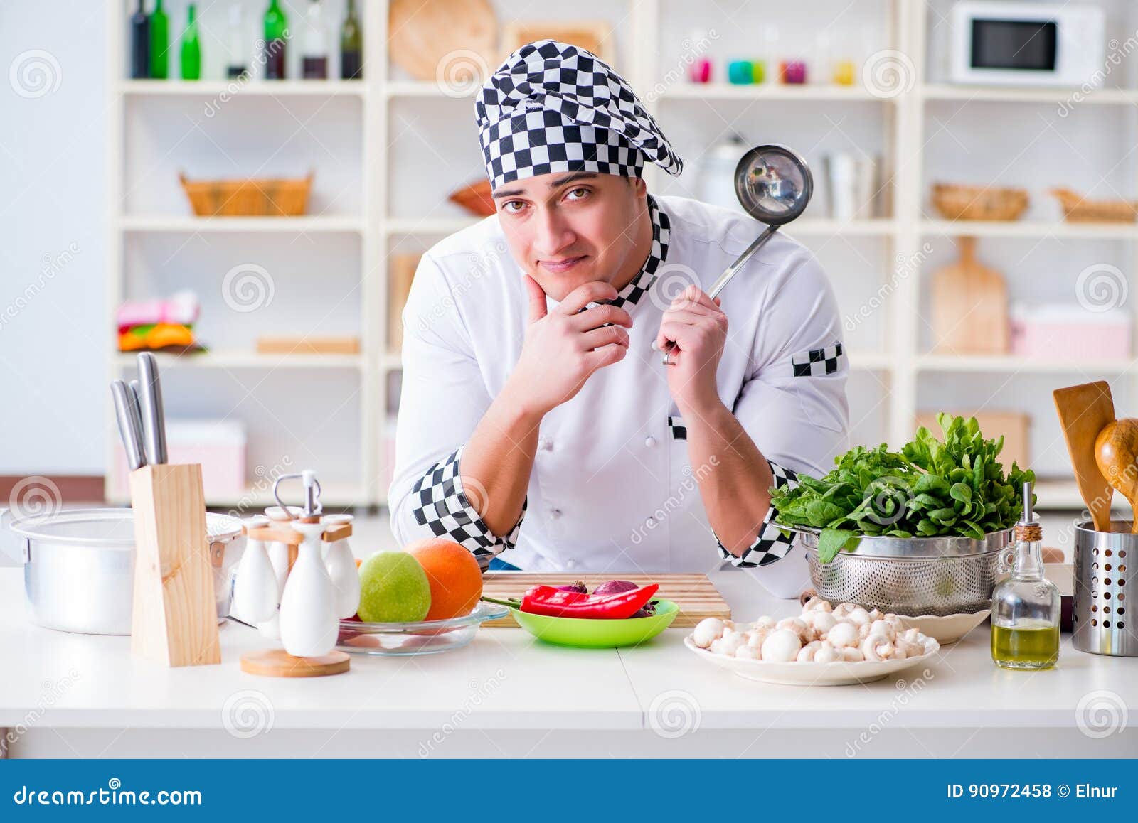 The Young Male Cook Working in the Kitchen Stock Photo - Image of chef ...