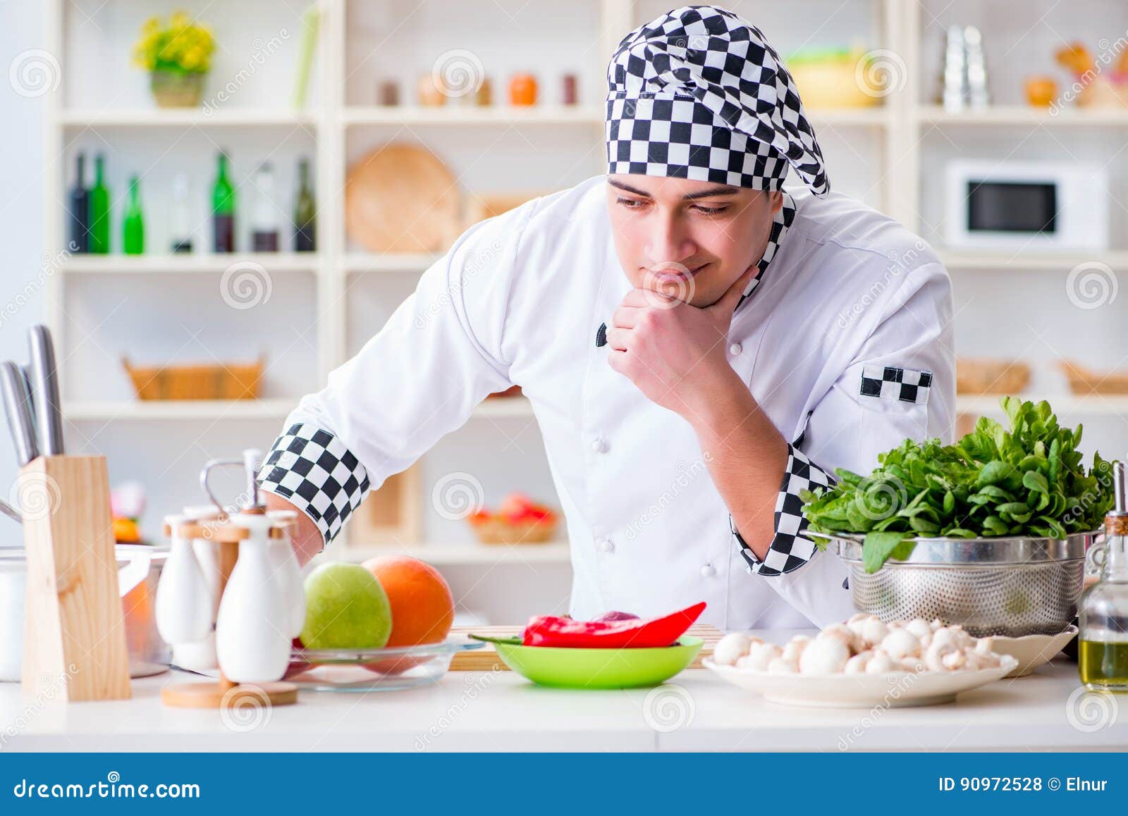 The Young Male Cook Working in the Kitchen Stock Photo - Image of knife ...