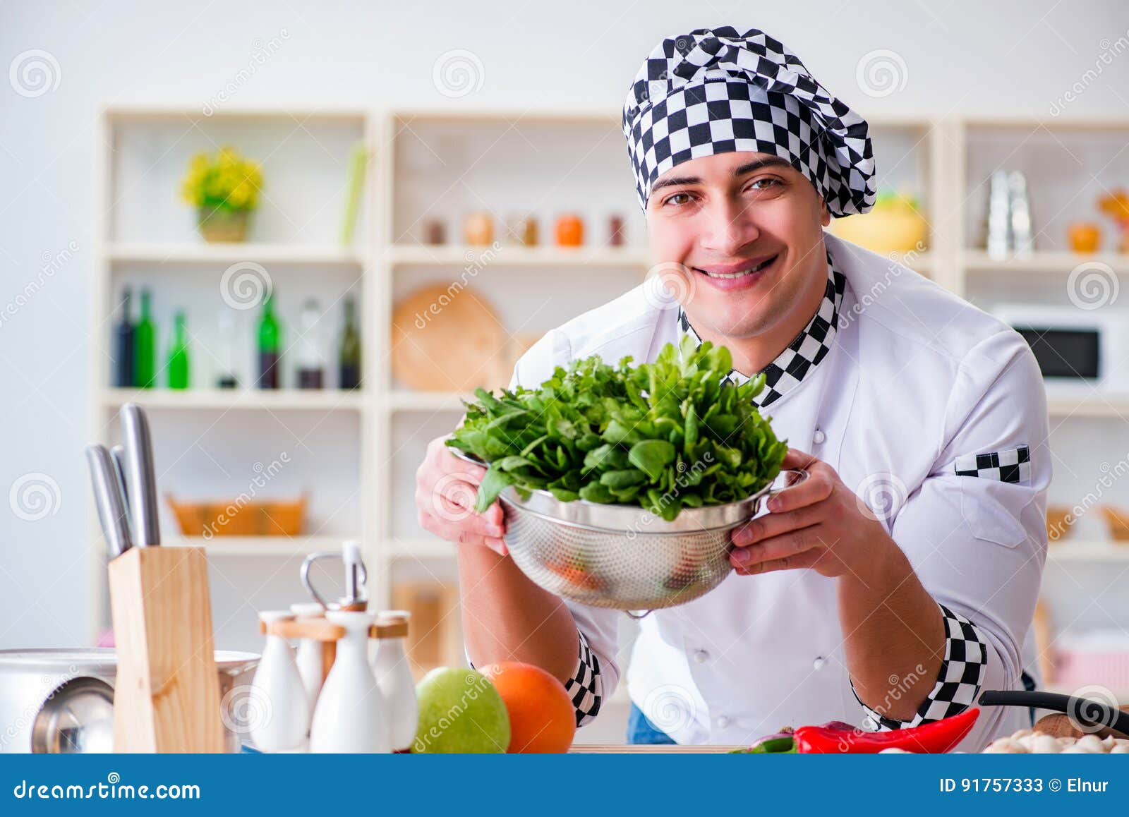 The Young Male Cook Working in the Kitchen Stock Image - Image of ...