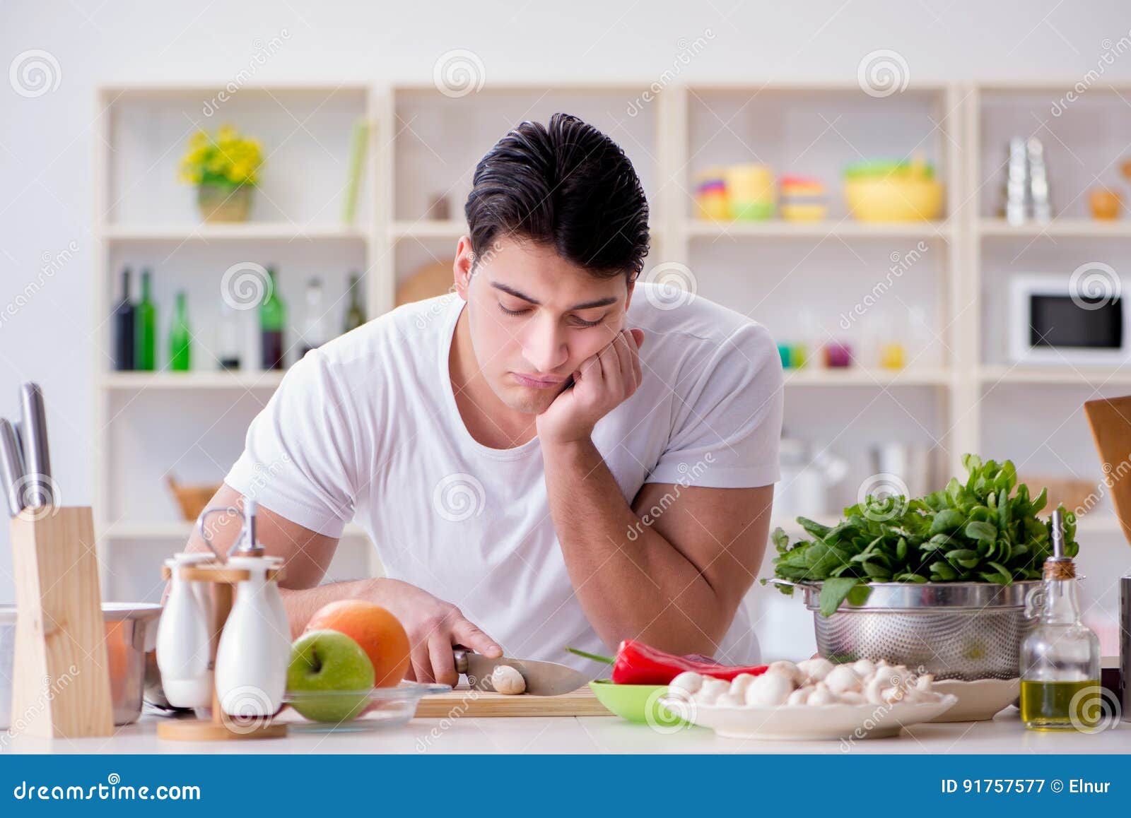 The Young Male Cook Working in the Kitchen Stock Image - Image of cook ...