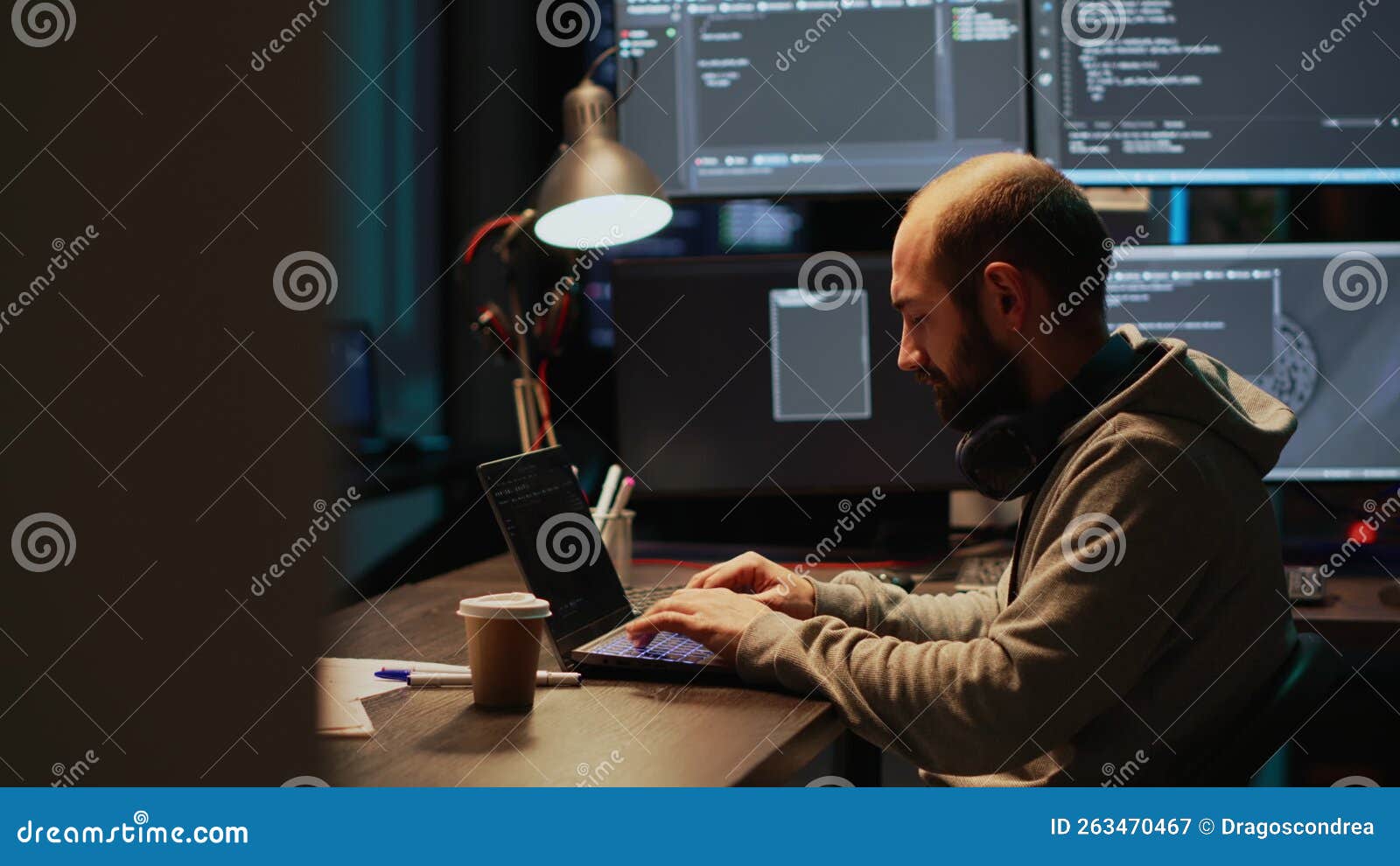 Young Male Developer Typing Server Code On Multiple Screens Stock Video Video Of Html