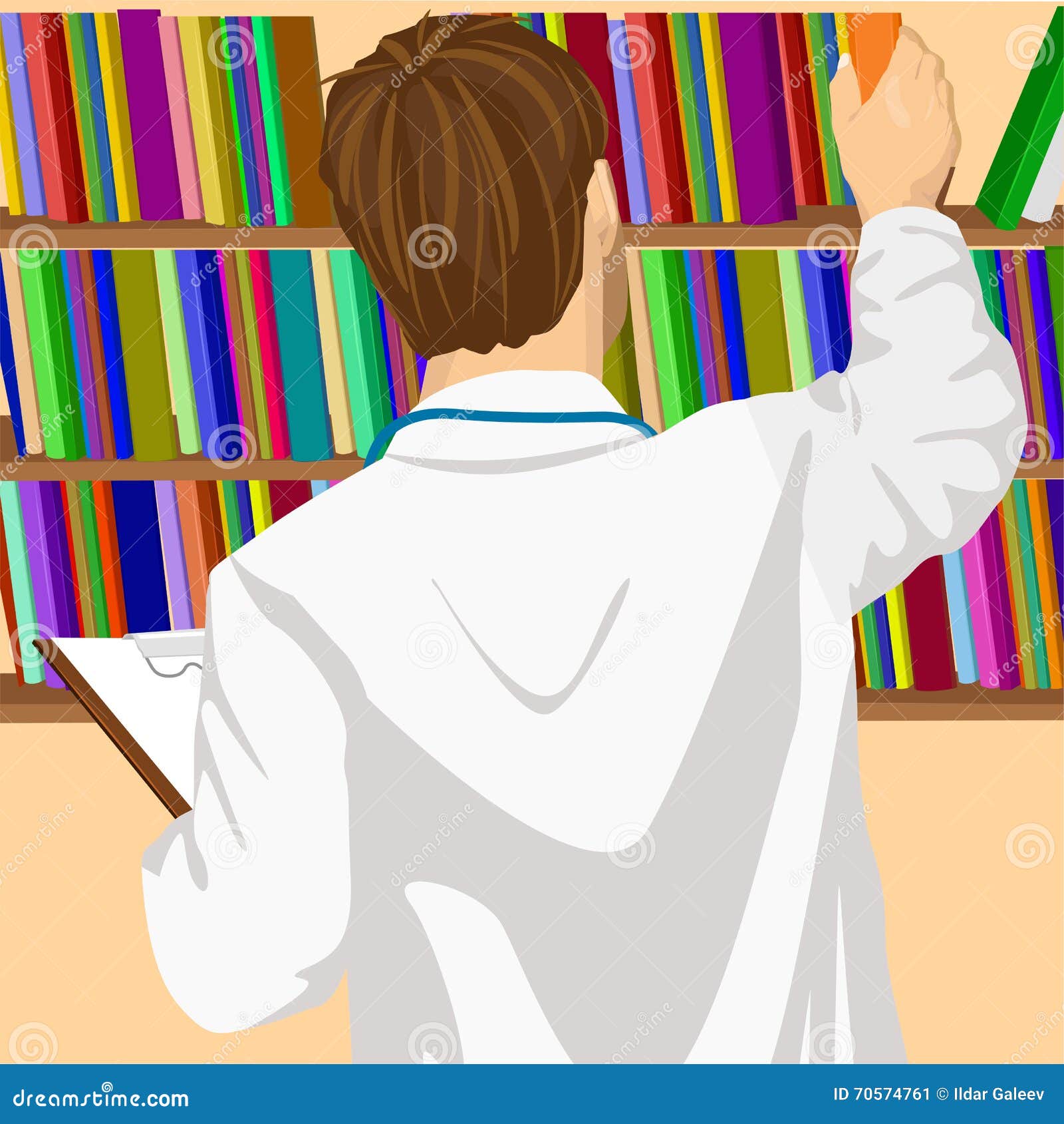 Young Male Doctor or Student Taking Book from Shelf in Office or ...